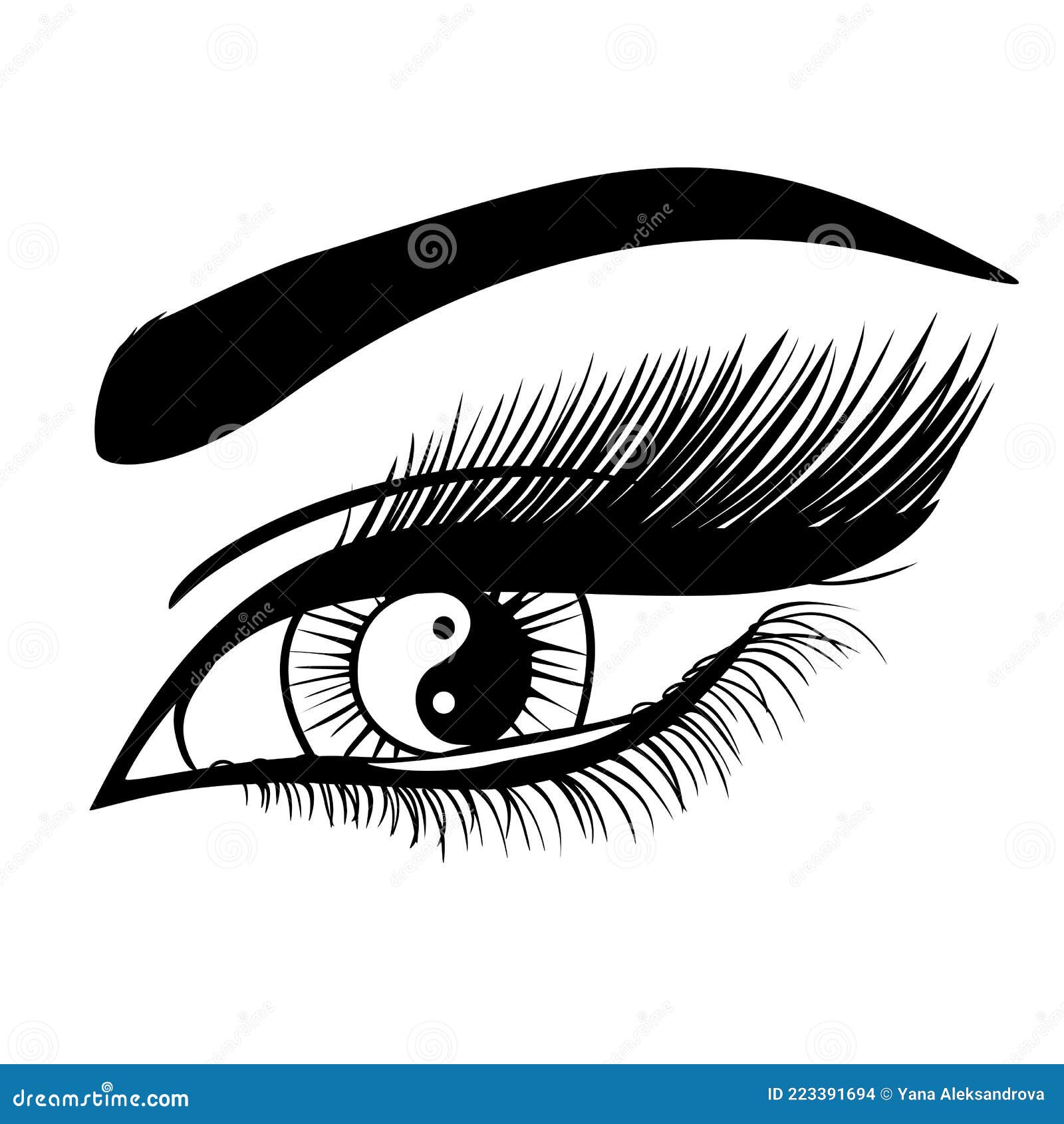 Yin and Yang in her eyes stock vector. Illustration of look - 223391694