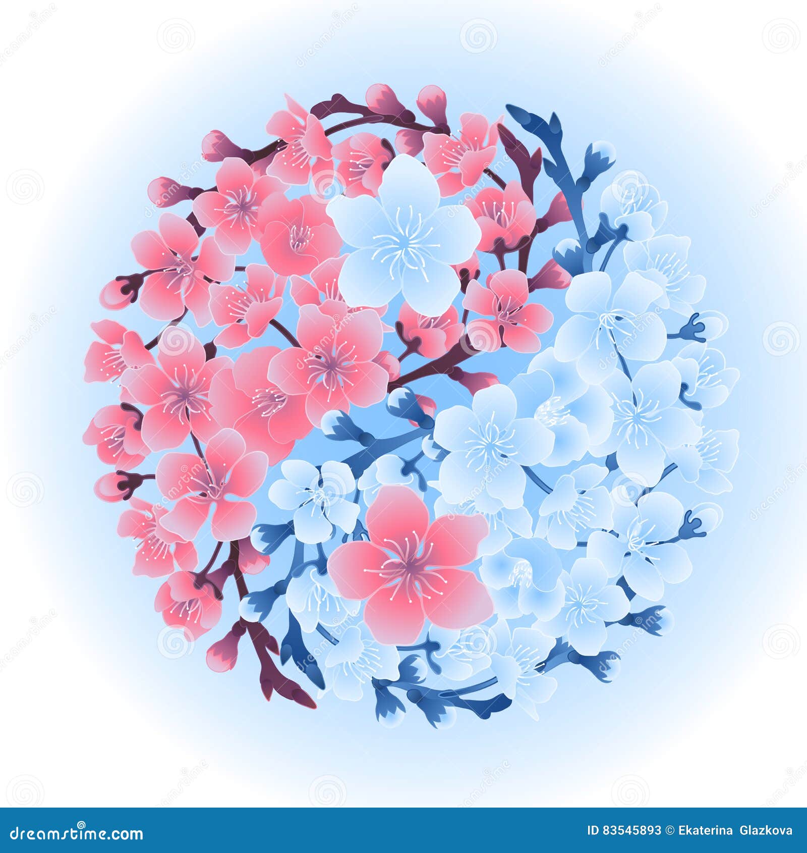 Yin Yang hizo de Sakura ilustración del vector. Ilustración de azul ...