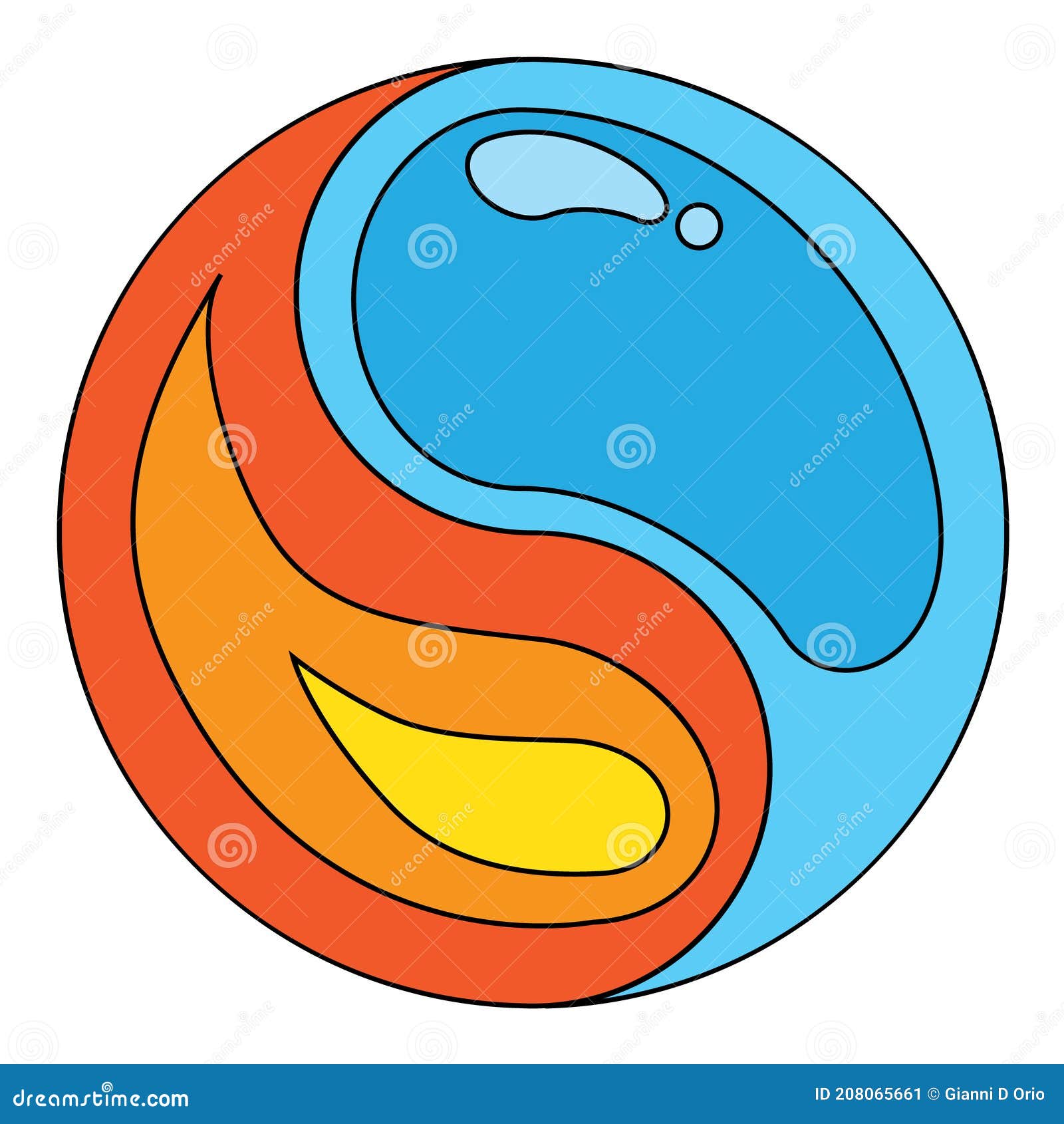 Yin Yang Met Het Symbool Water En Vuur Stock Illustratie - Illustration ...