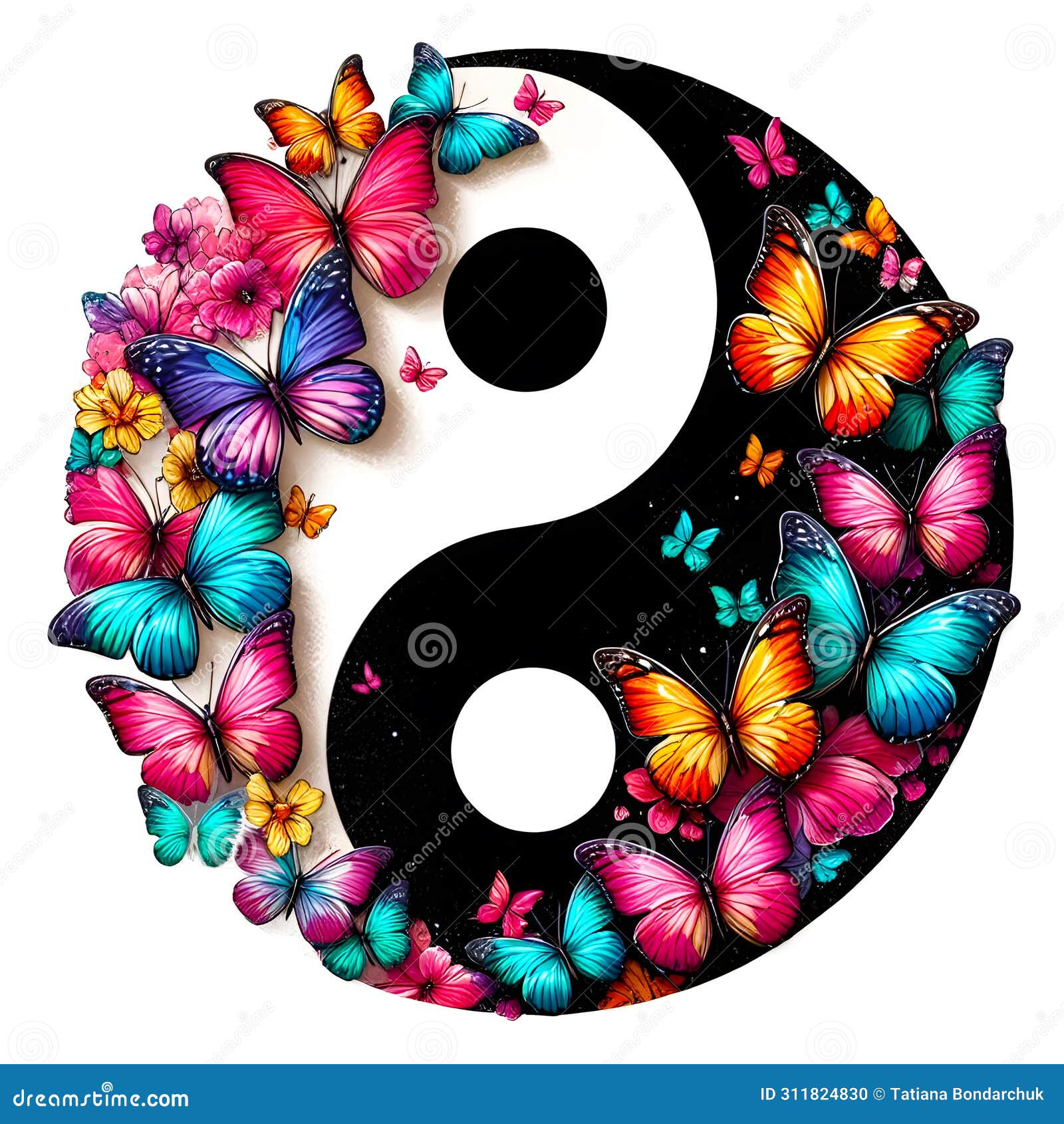 Yin Yang Sign with the Image of the Butterflies Stock Illustration ...