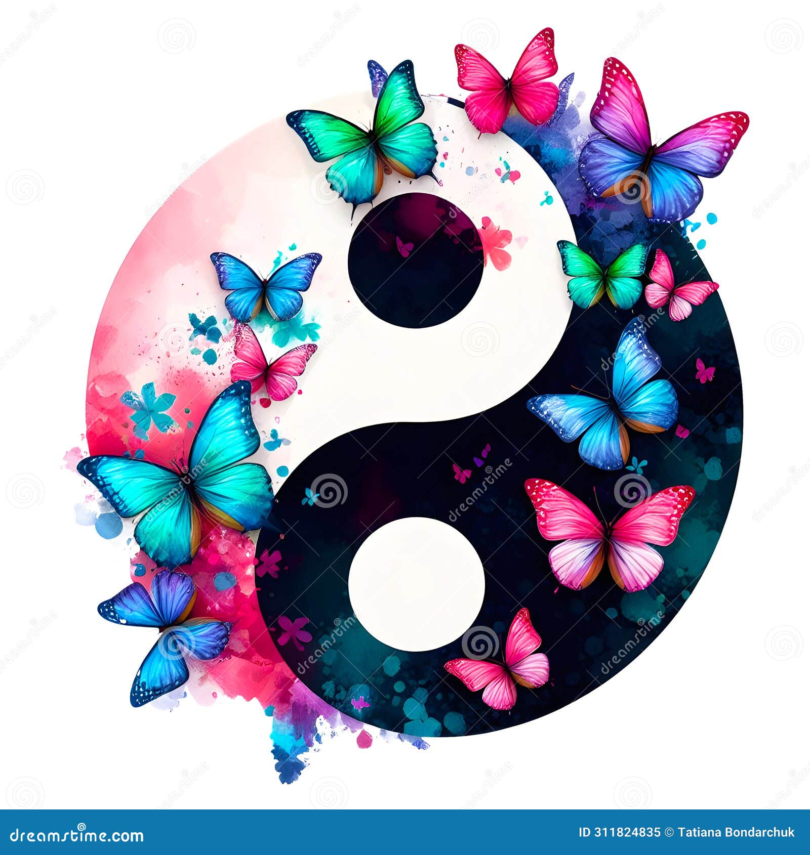 Yin Yang Sign with the Image of the Butterflies Stock Illustration ...