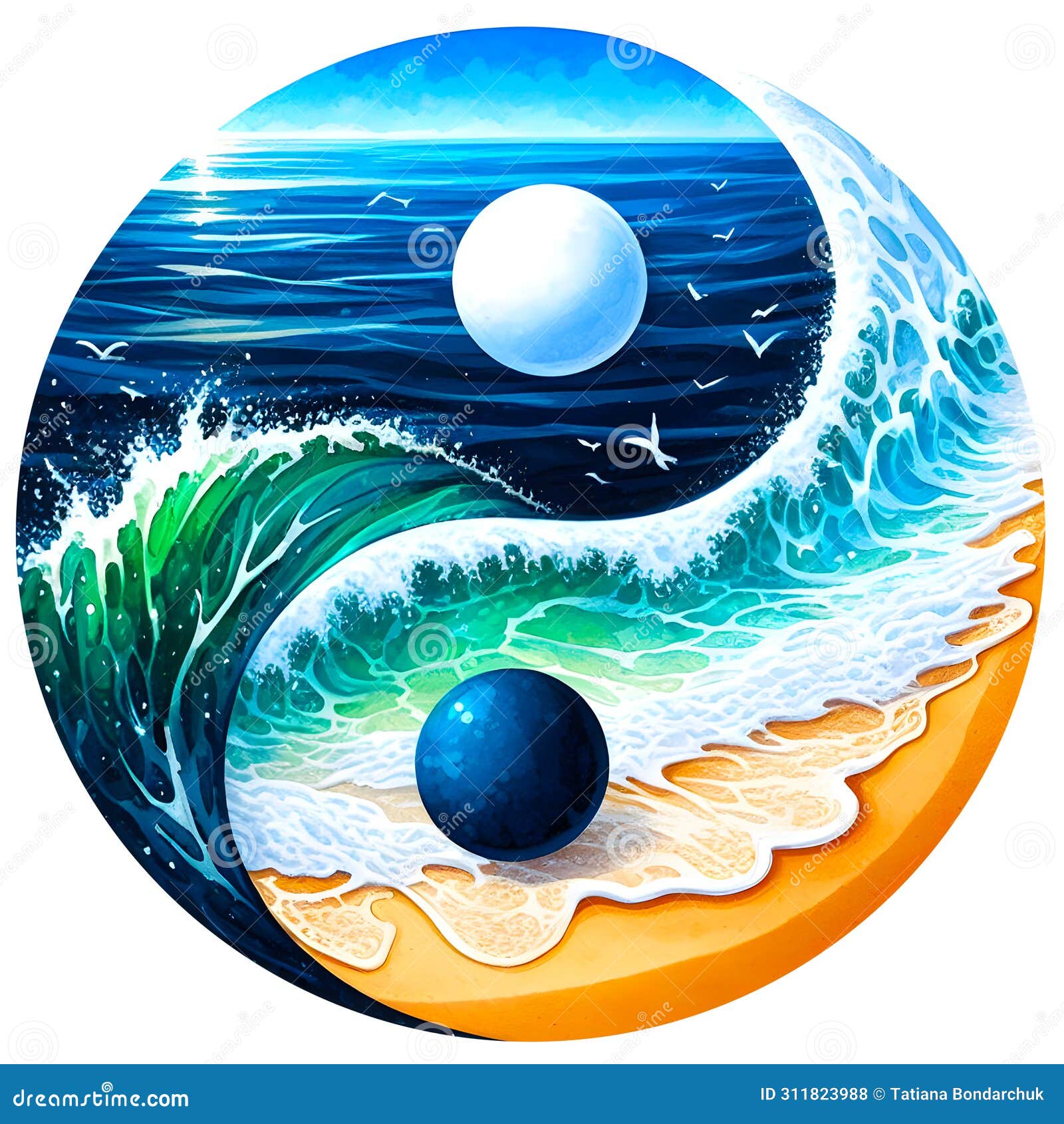 Yin Yang Sign with the Image of the Sea Stock Illustration ...