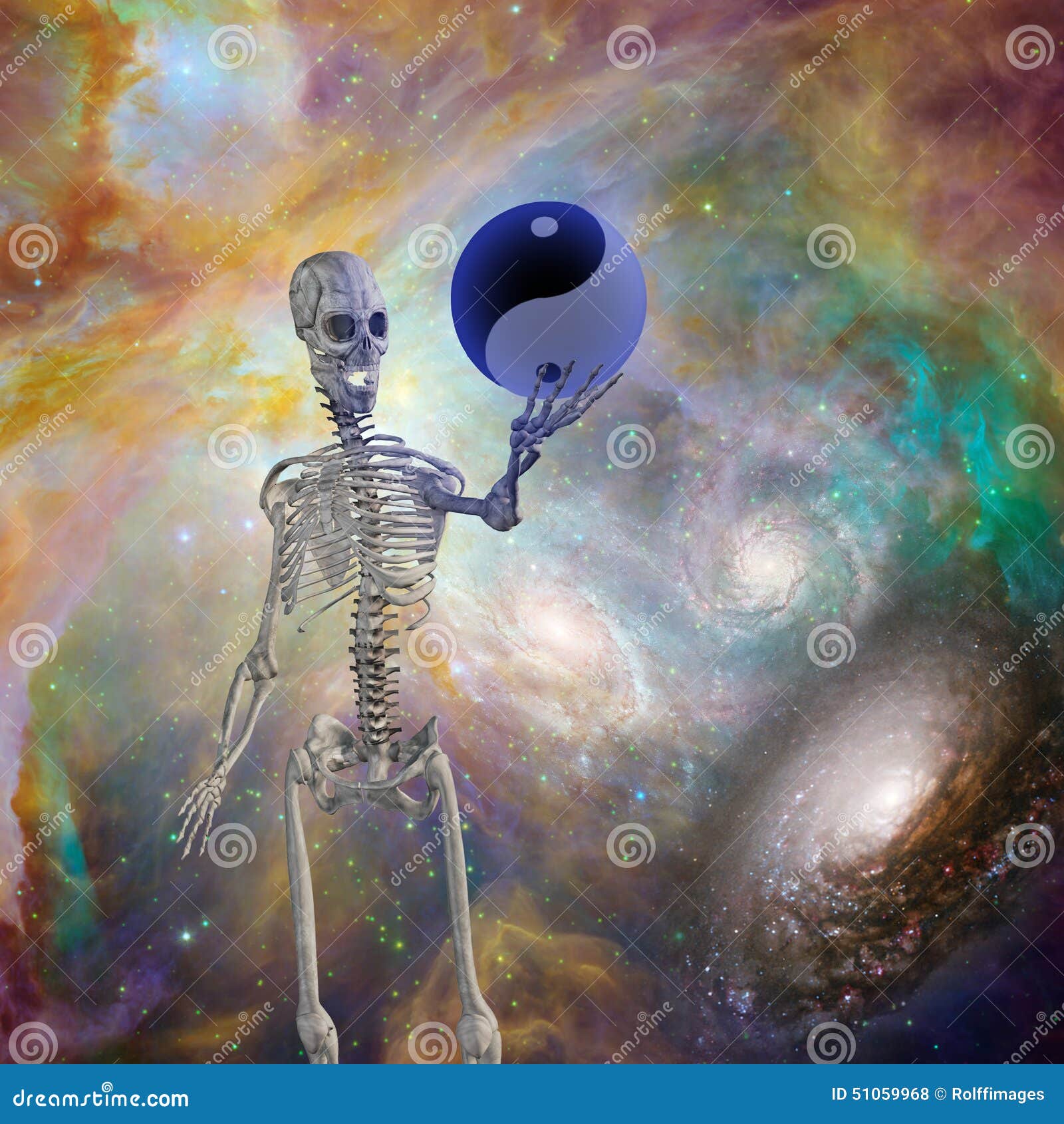 Yin Yang Sphere Held by Skeleton Stock Illustration - Illustration of ...