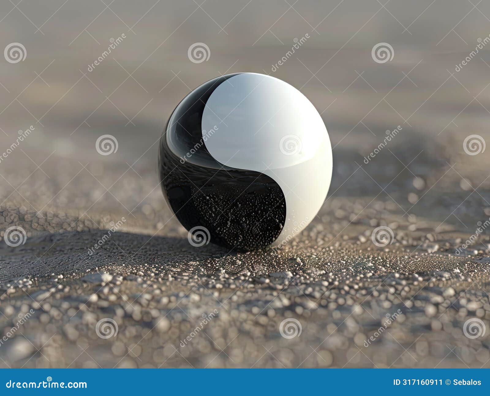 Yin Yang Sphere Symbol on Sandy Beach at Sunrise Stock Illustration ...