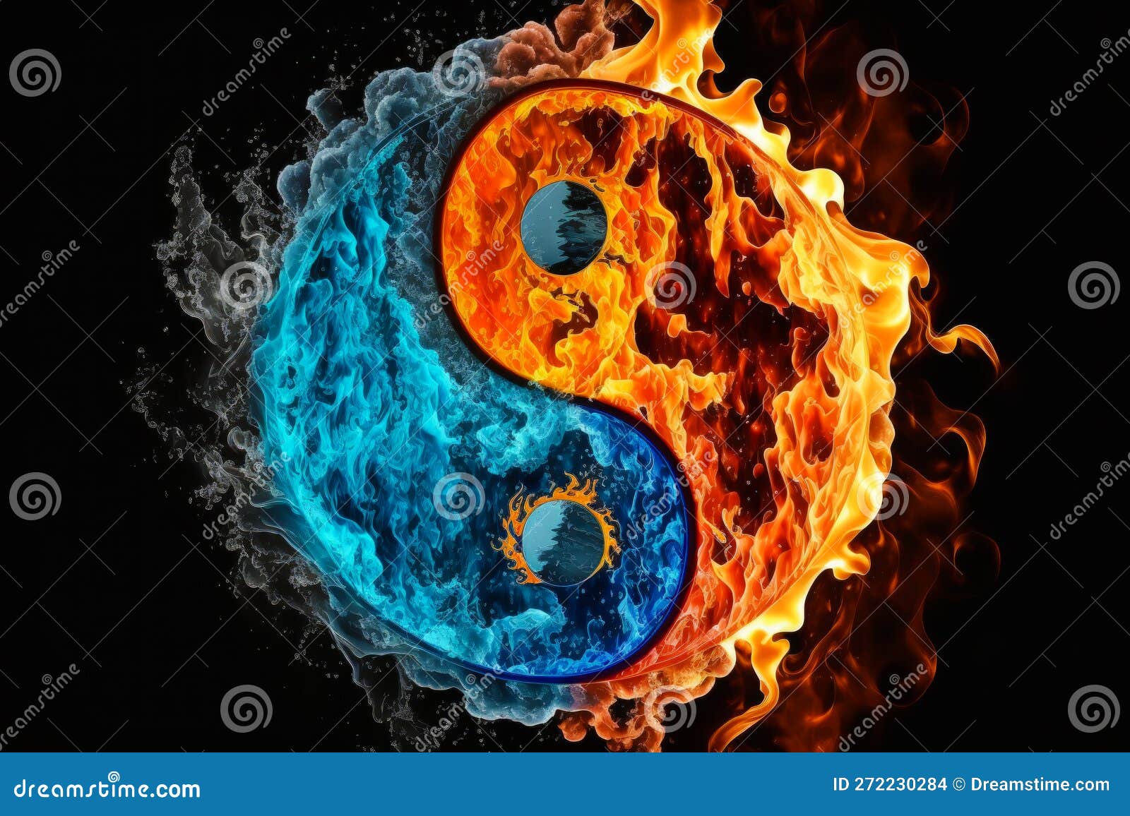 The Yin and Yang Symbol in Blue and Orange Flames. Generative AI Stock ...