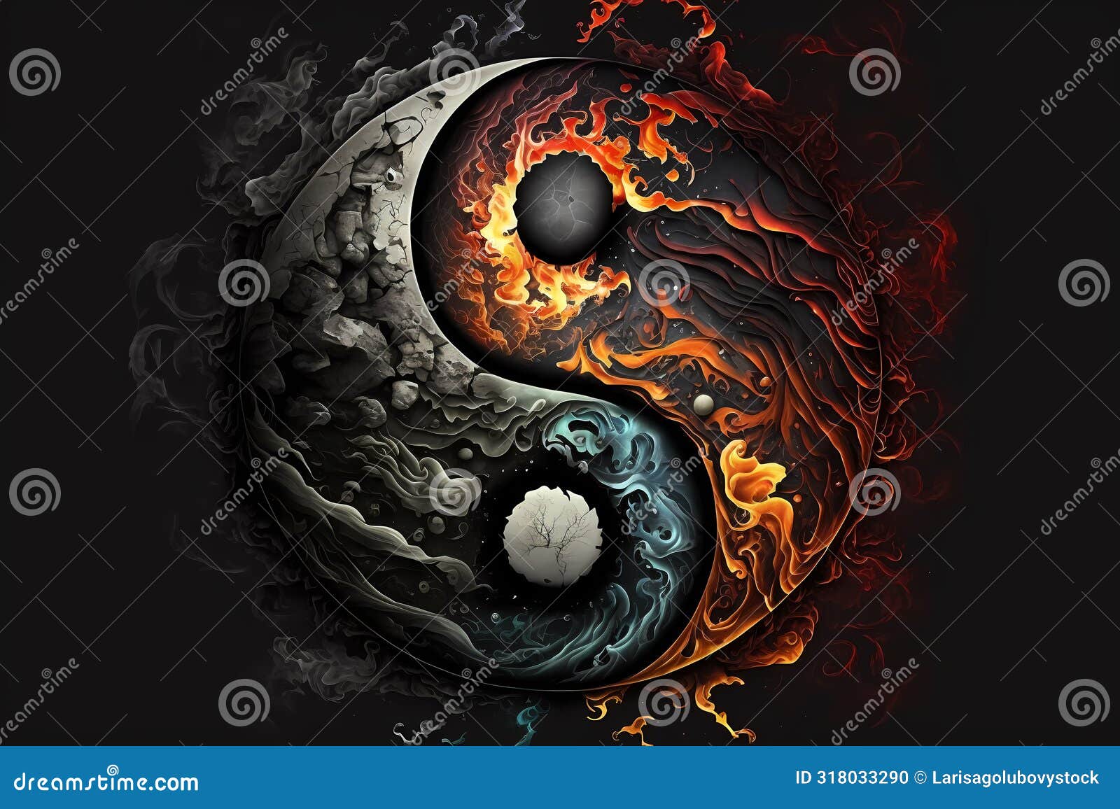Yin Yang Symbol with Fire and Water Inside. Artistic Illustration ...