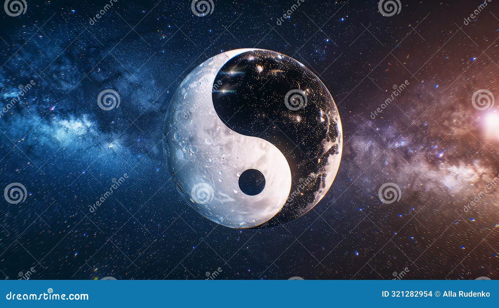 Yin-Yang Symbol Floating in Space. Cosmic Harmony and Balance Concept ...