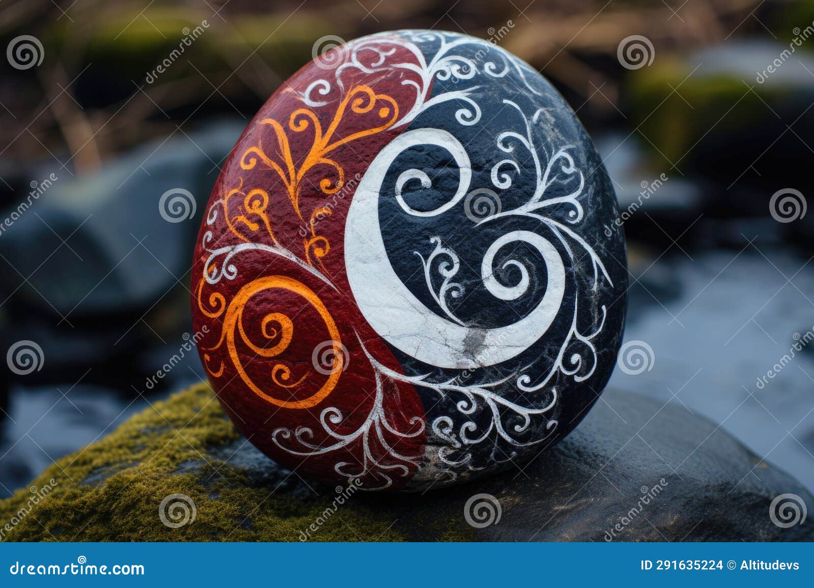 Yin-yang Symbol Painted on a Stone Stock Photo - Image of black ...