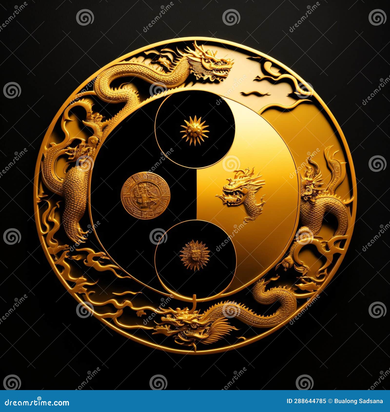 Yin Yang Symbol Two Dragons Fight Generative Ai Stock Illustration Illustration Of Yang