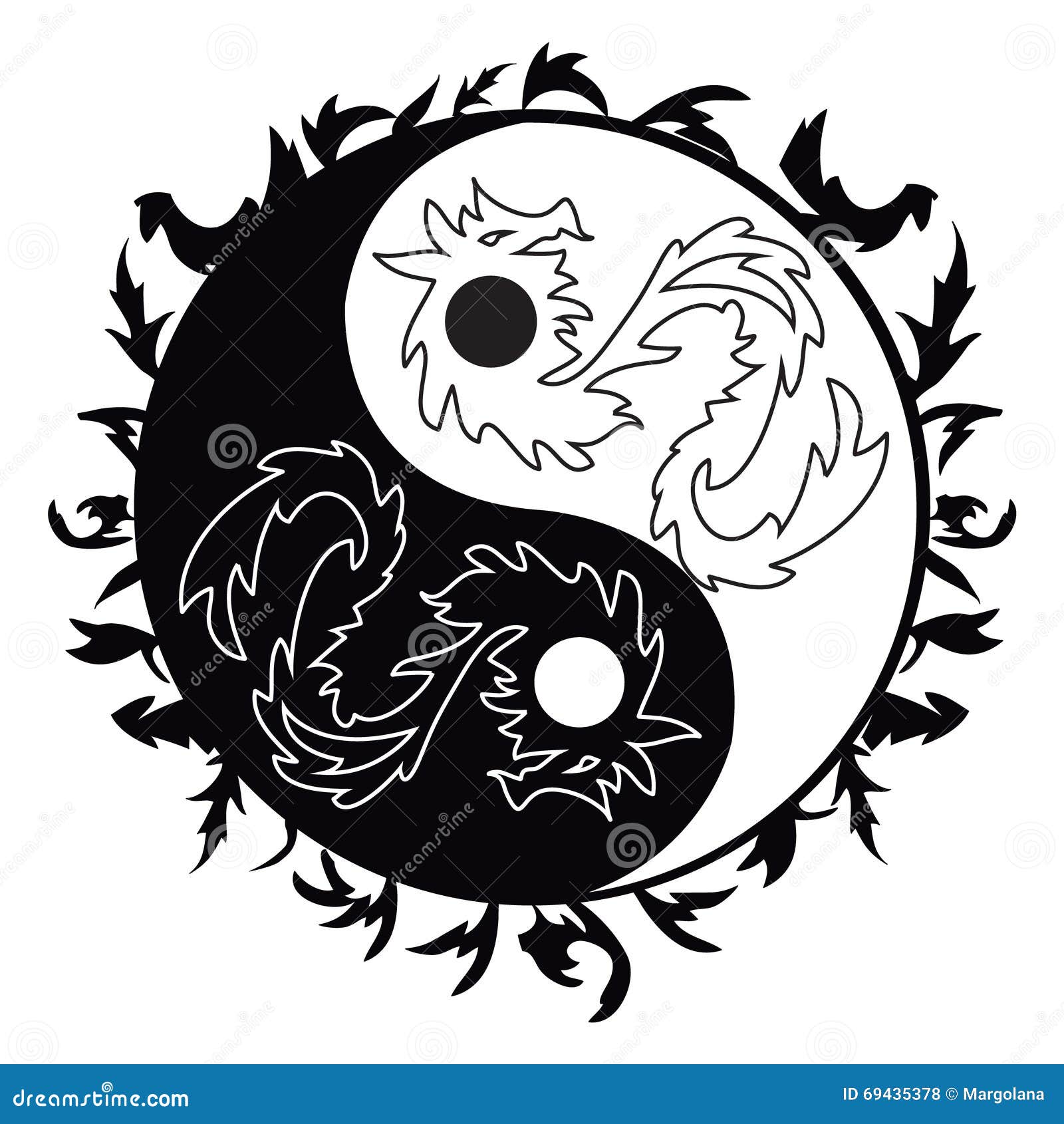 Yin Yang-tatoegering Met Draken Vector Illustratie - Illustration of ...