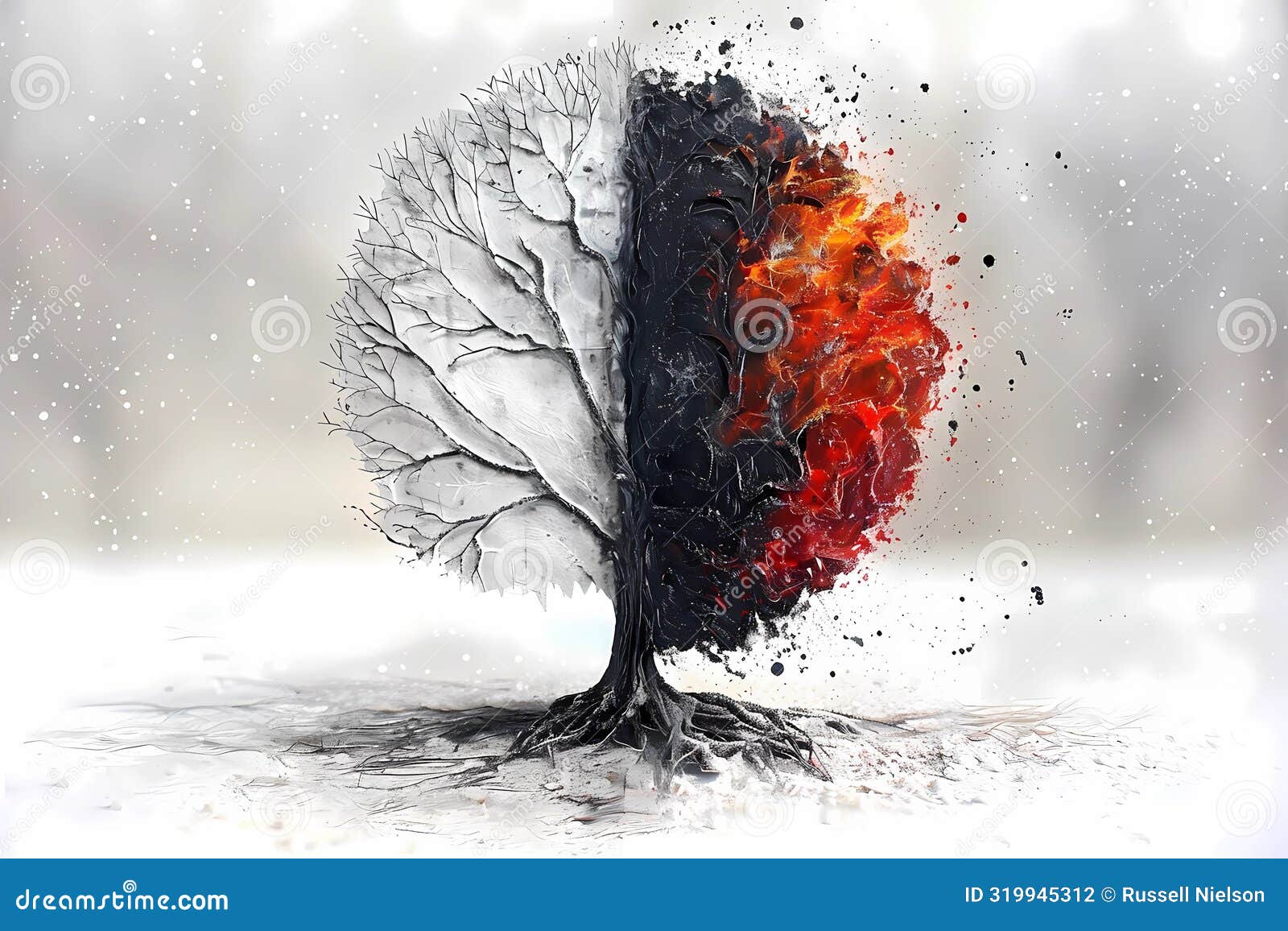 A Yin Yang Tree, Emits Fire from Its Red Half while Ice Forms on the ...