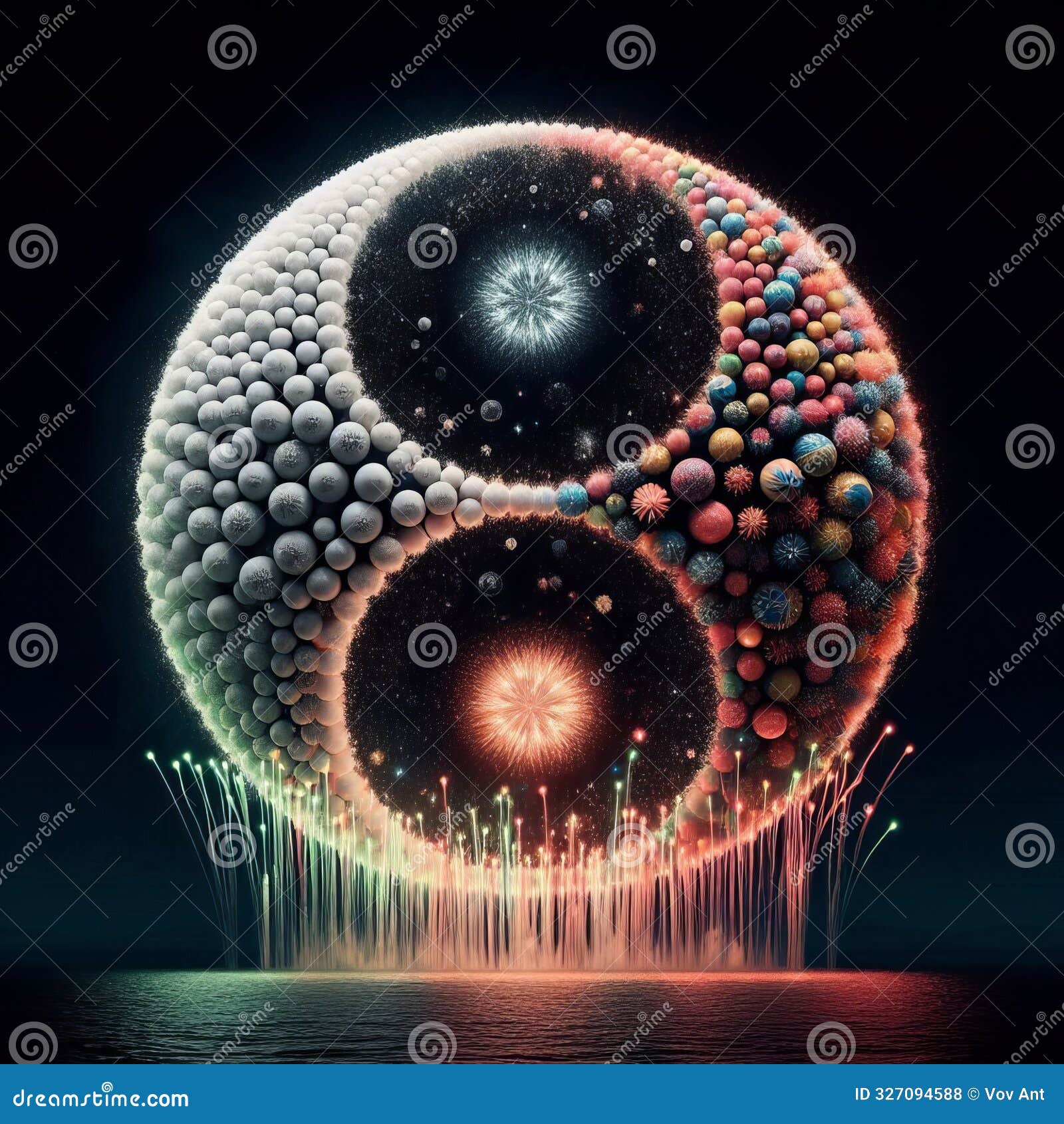 43 91. Yin-yang Vertical Shells_ Large, Spherical Fire Stock Photo ...