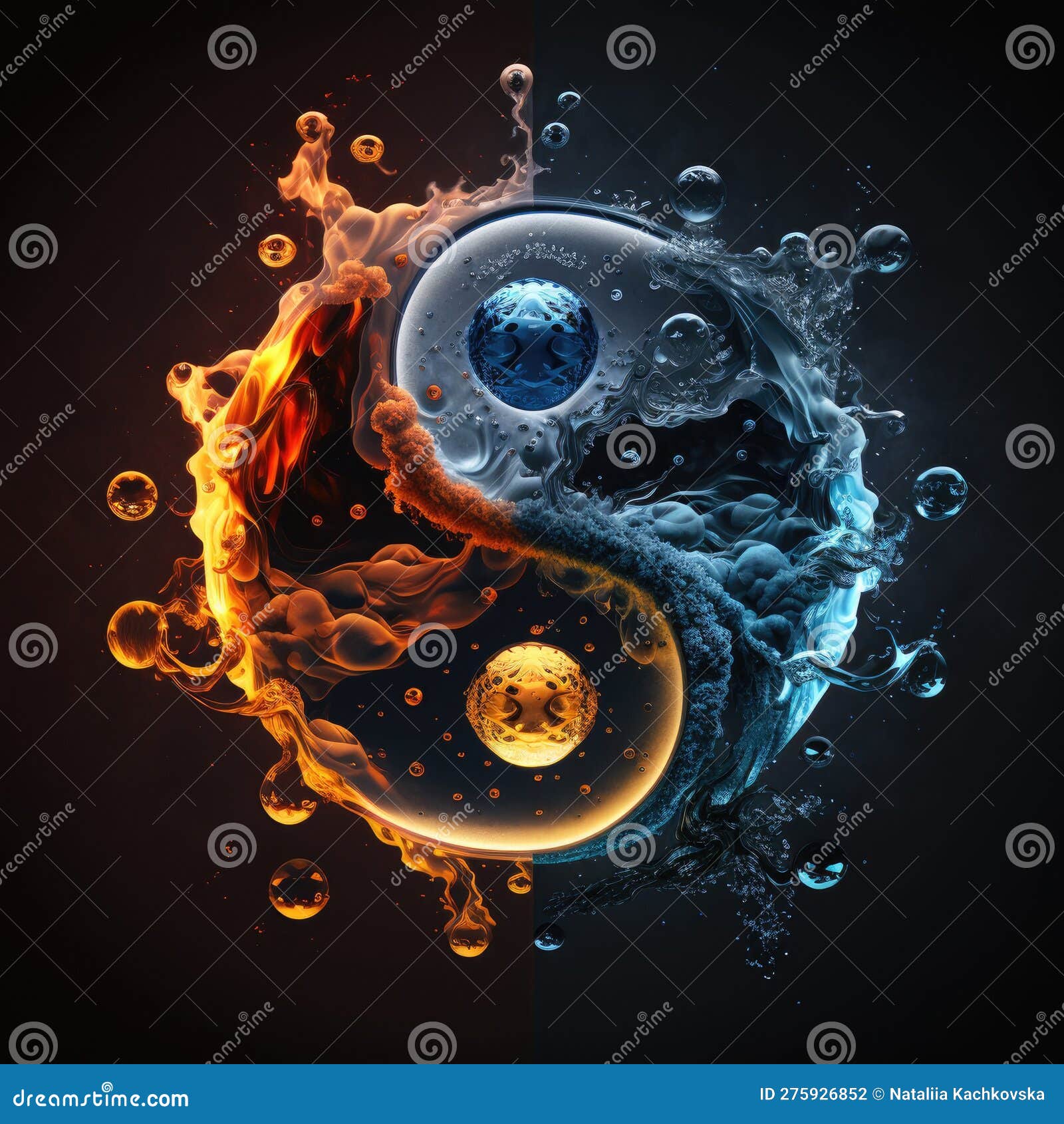 Yin and Yang with Water and Fire Stock Illustration - Illustration of ...