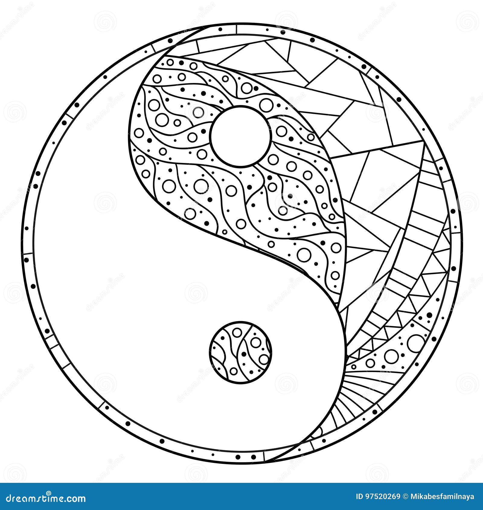 Yin yang Zentangle иллюстрация вектора. иллюстрации насчитывающей ...
