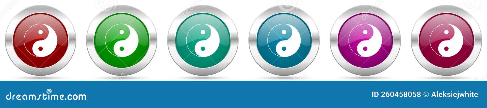 Ying Yang Silver Metallic Vector Icon Set, Round Glossy Buttons with ...
