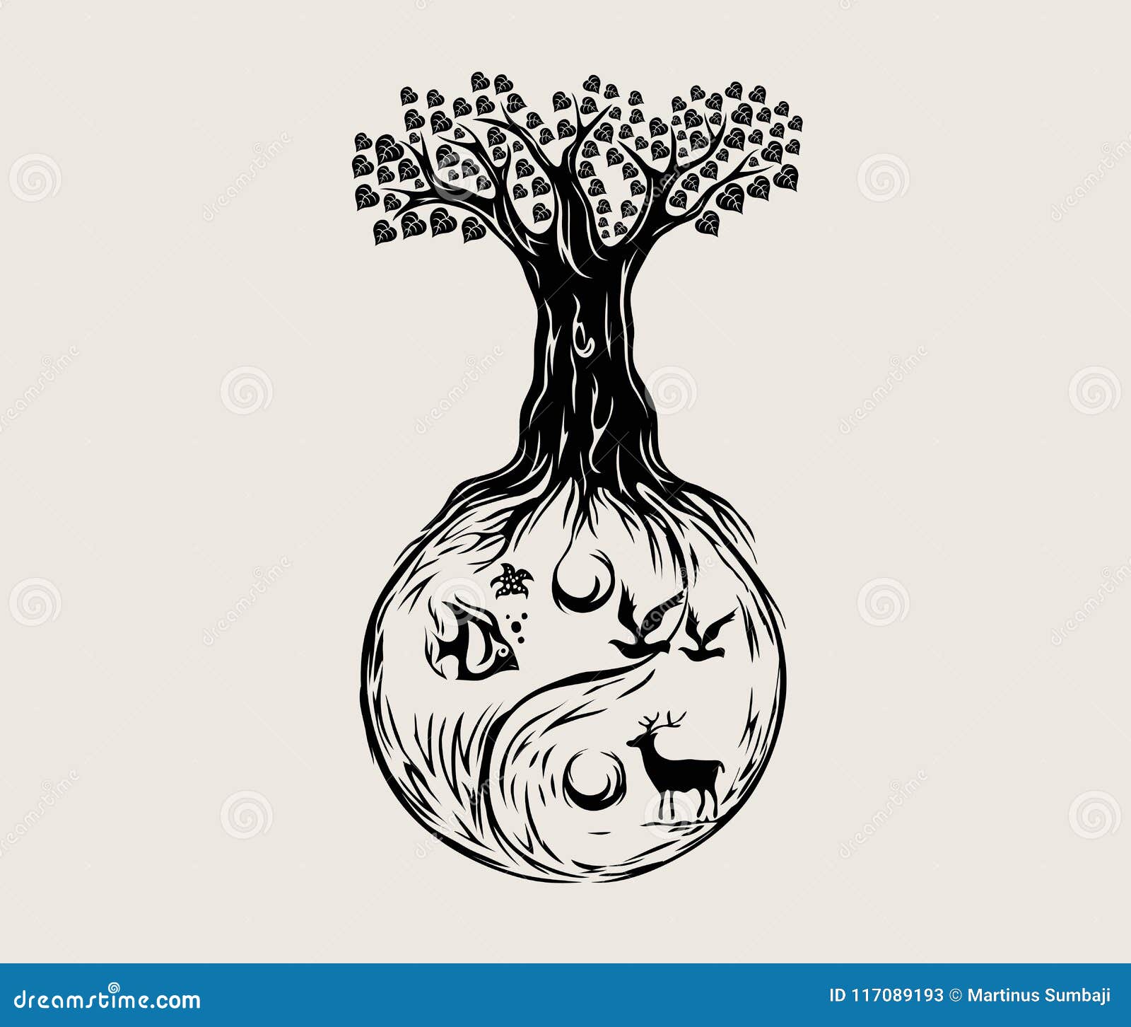 Yin Yang Tree Cartoon Vector | CartoonDealer.com #1736525