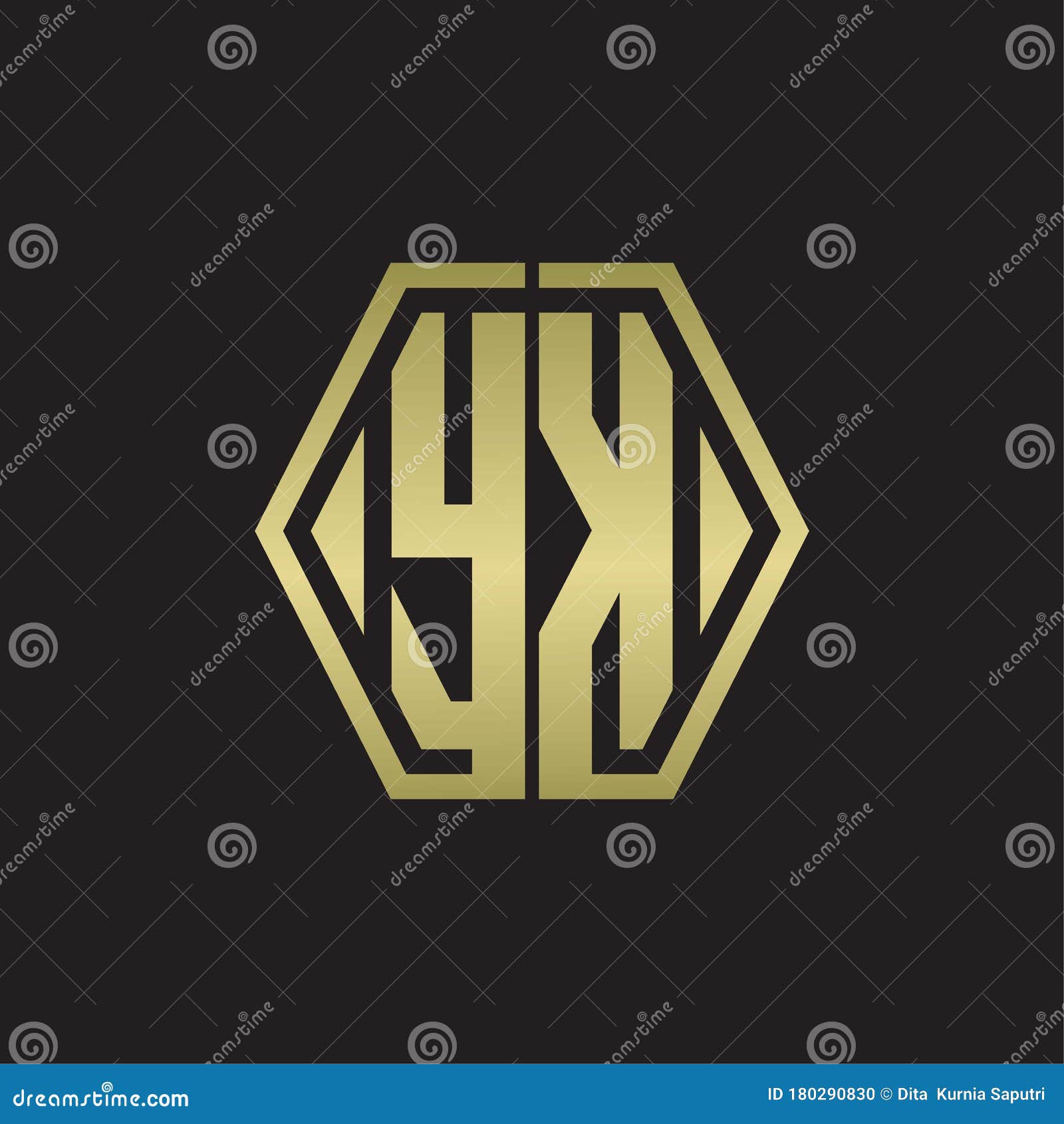 YK Logo Monogram with Hexagon Line Rounded Design Template with Gold ...