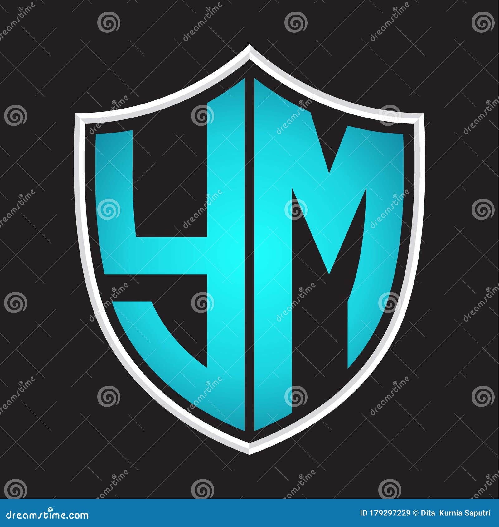 YM Logo Monogram with Shield Shape Isolated Blue Colors on Outline ...