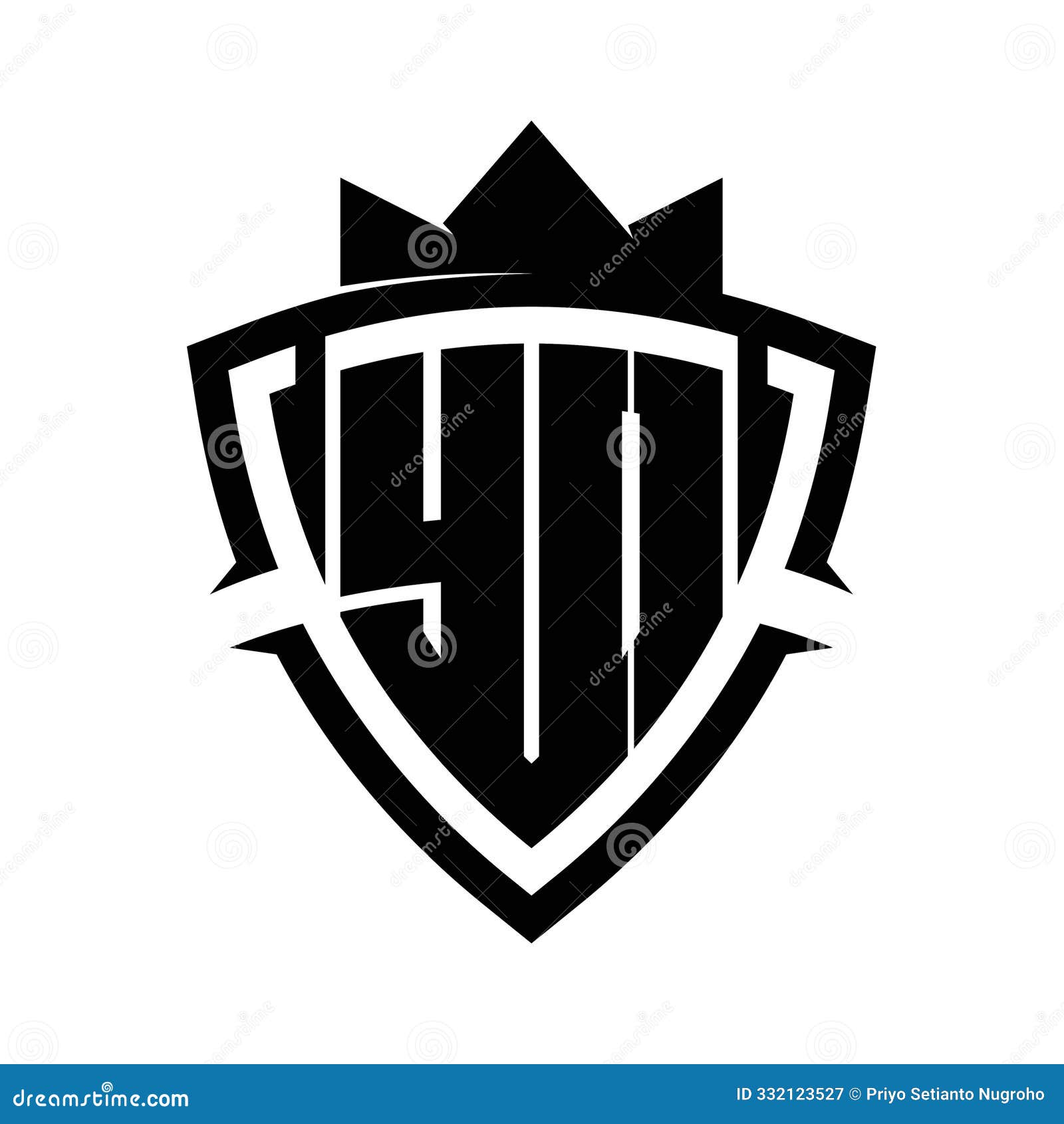 YO Letter Bold Monogram Triangle Curve Shield Shape with Crown Black ...