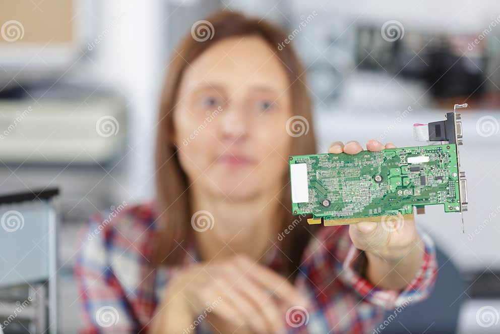 Yoemale Digital Electronic Engineer Testing Computer Pc Motherboard ...