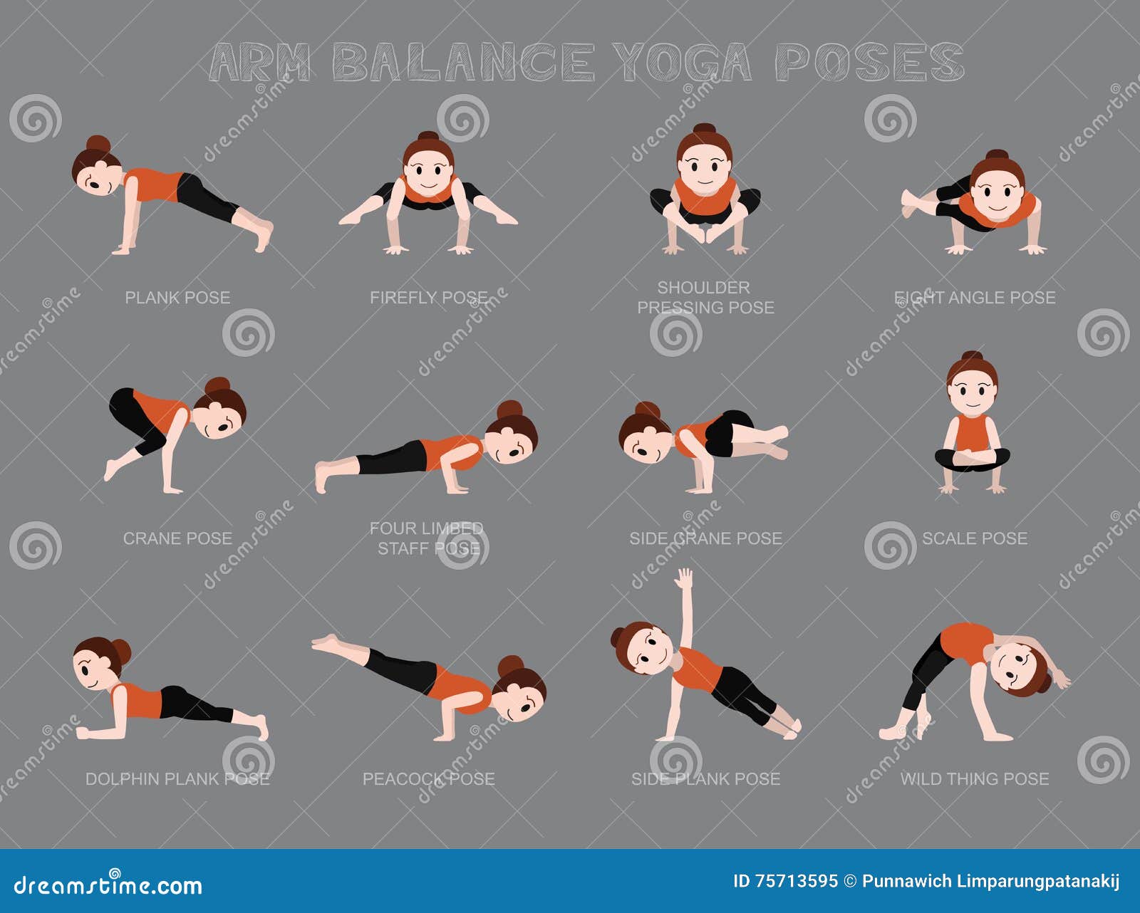 Yoga Arm Balance Poses Vector Illustration Stock Vector - Illustration ...