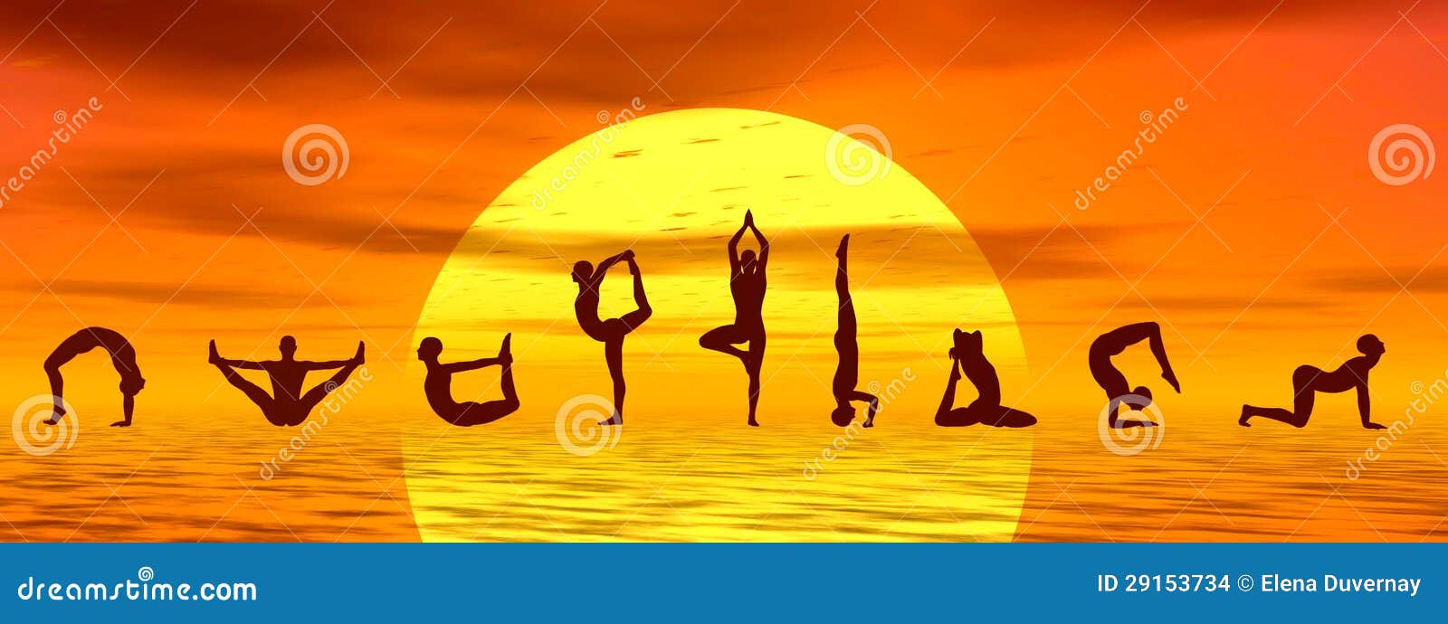 Yoga Asanas by Sunset - 3D Render Stock Illustration - Illustration of ...
