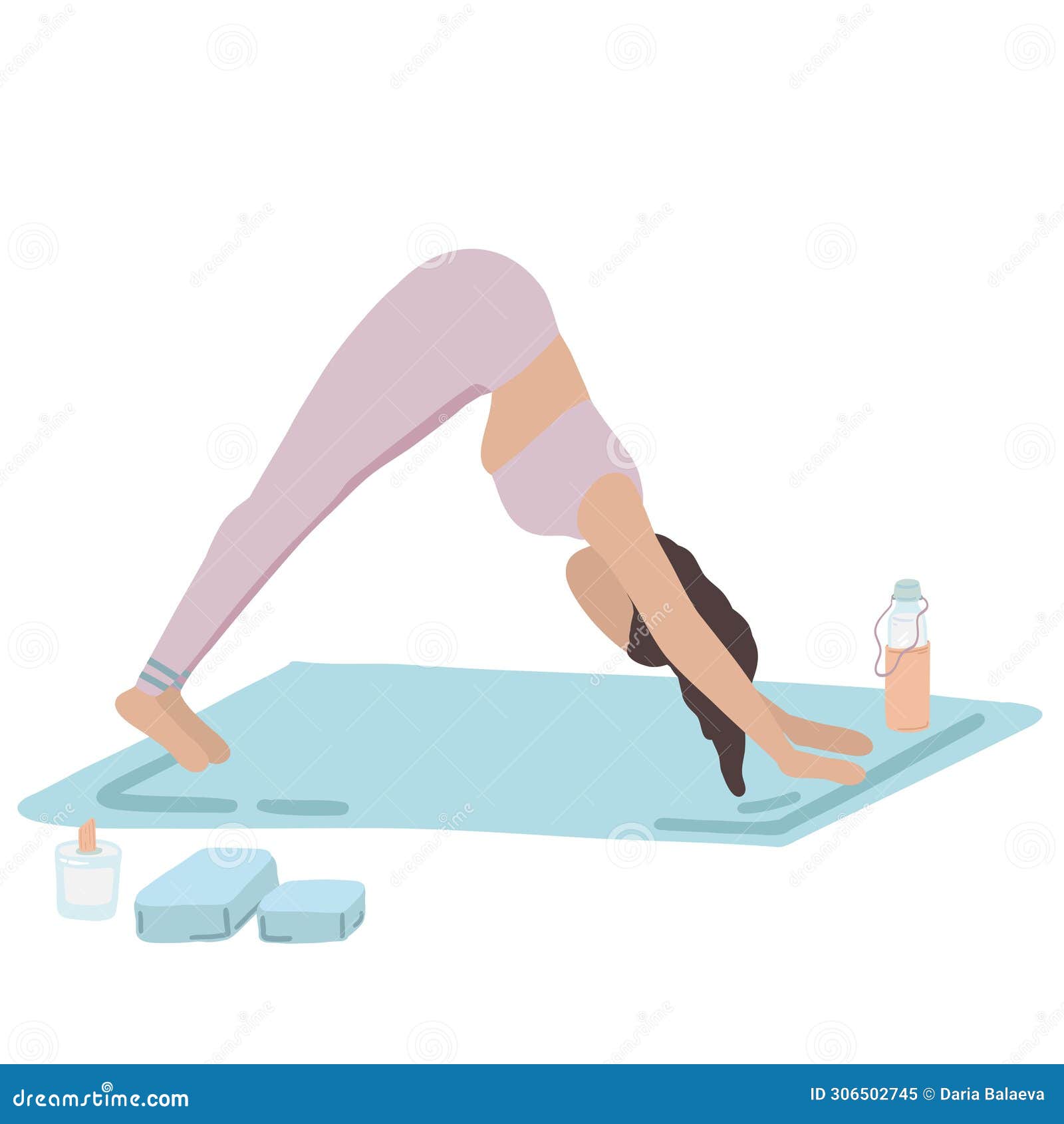 Yoga Assana Pose Flat Design Mat Meditation Bottle Stock Vector ...