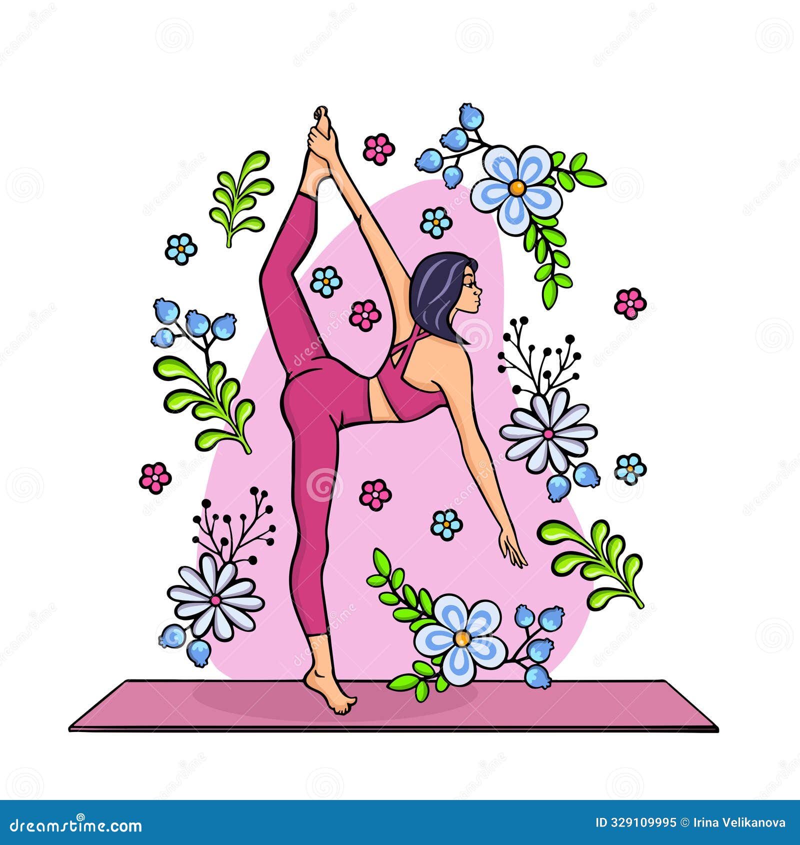 Yoga, Assane Pose of Dancer, Unity with Nature Cartoon Stock ...
