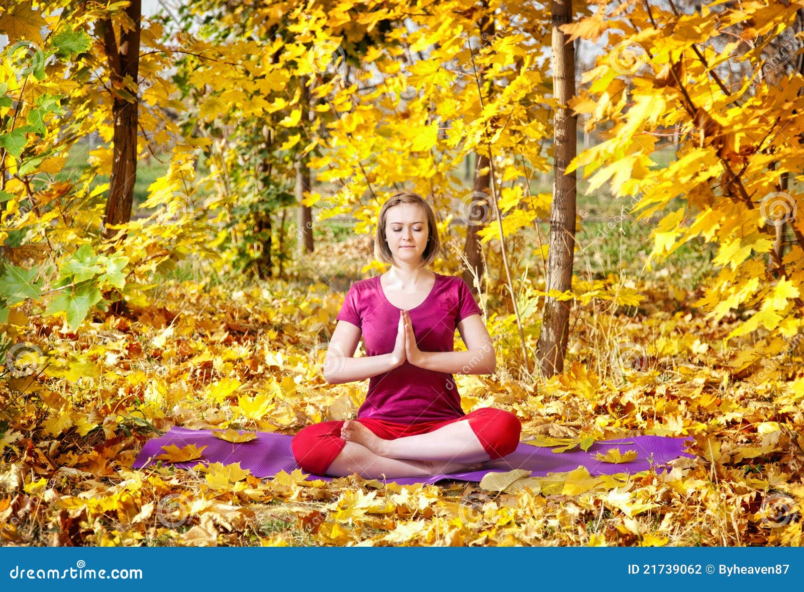 Yoga in autumn stock photo. Image of leaf, orange, position - 21739062