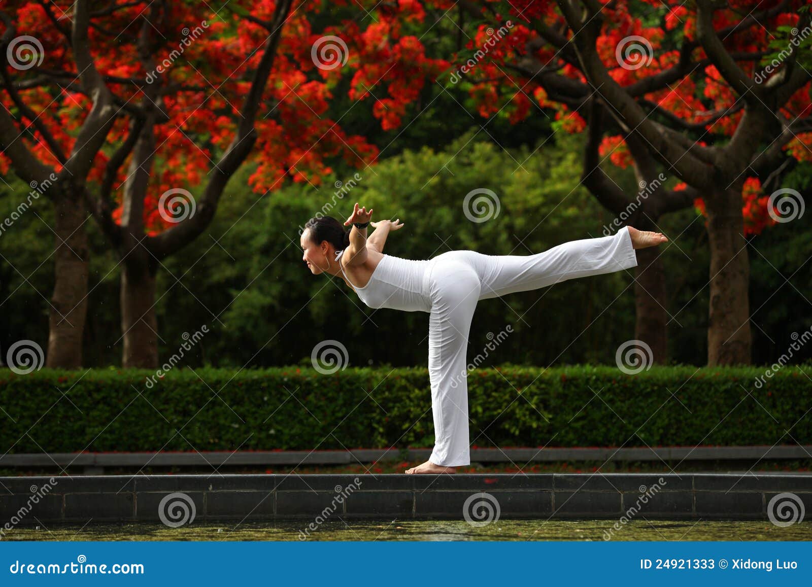 Yoga One Leg Balance Tree Pose On Wooden Floor Stock Photography ...