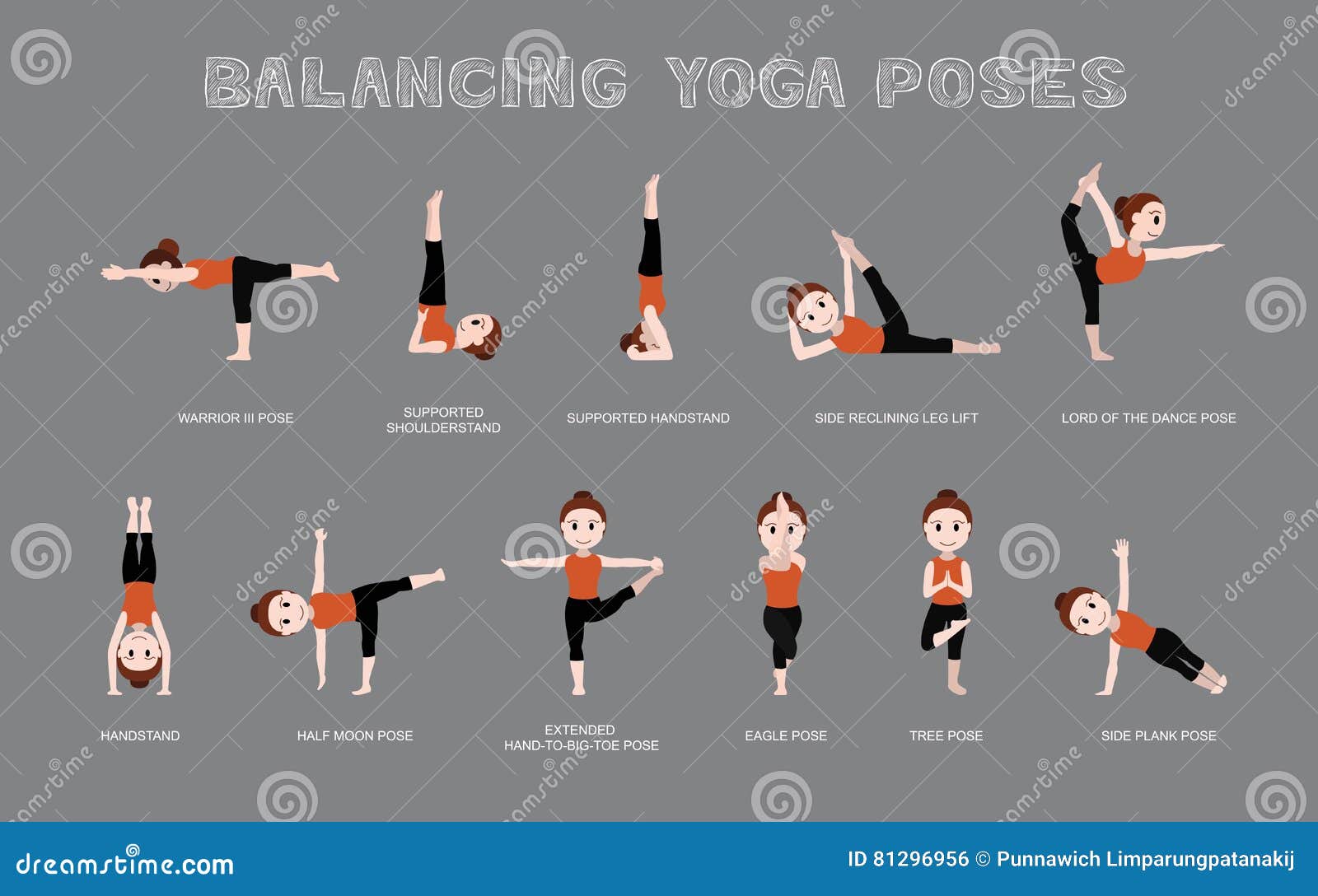 Yoga Balancing Poses Vector Illustration Stock Vector - Illustration of ...