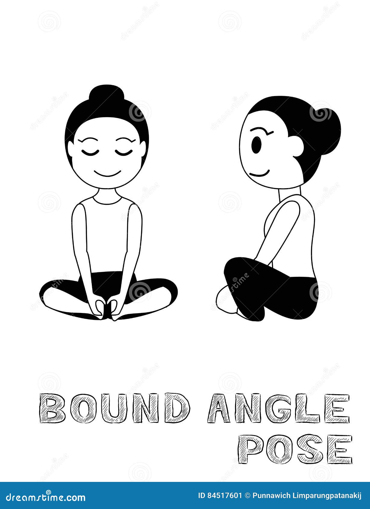Yoga Bound Angle Pose Cartoon Vector Illustration Monochrome ...