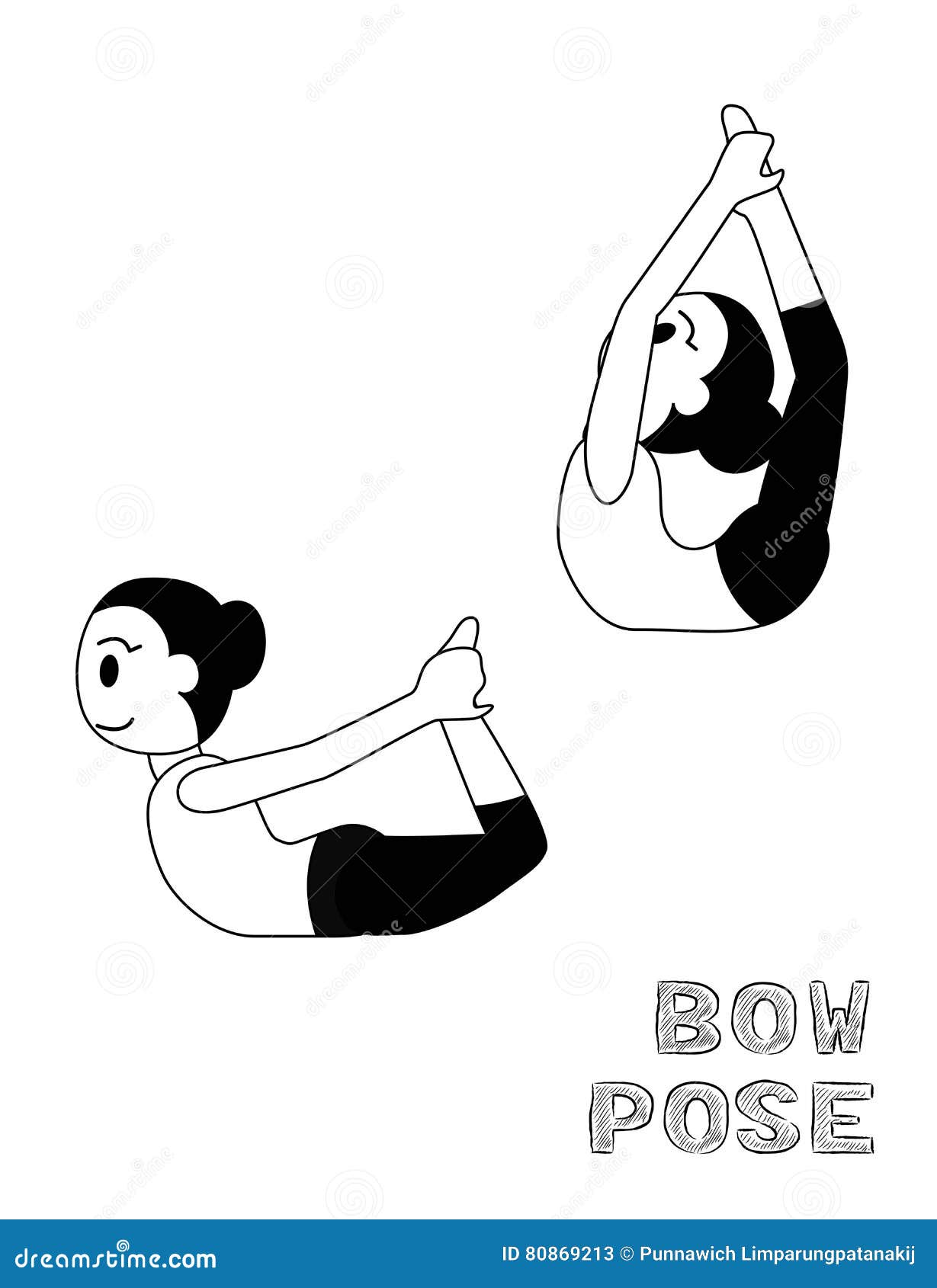 Yoga Bow Pose Cartoon Vector Illustration Monochrome 80869213