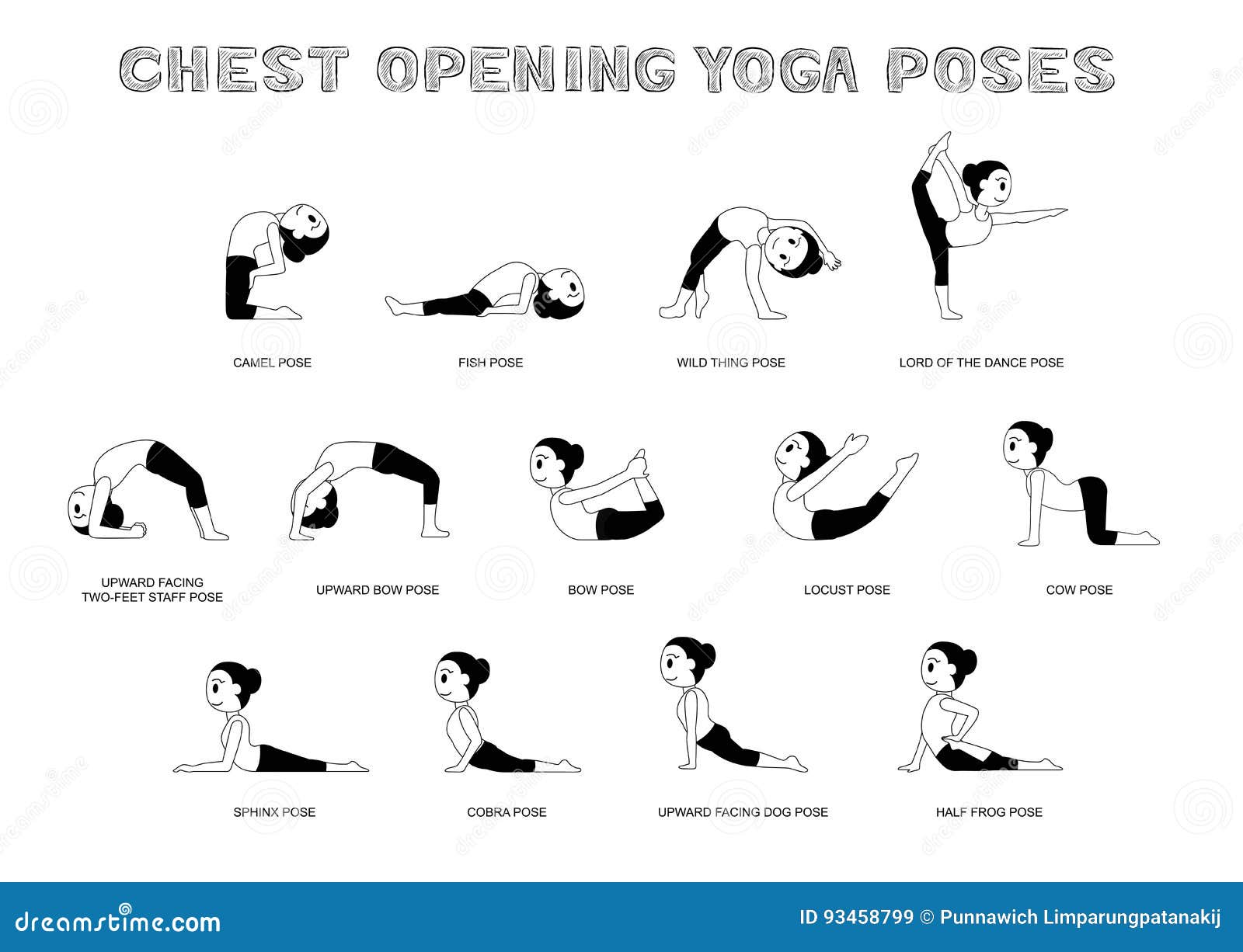 Yoga Chest Opening Poses Vector Illustration Monochrome Stock Vector ...