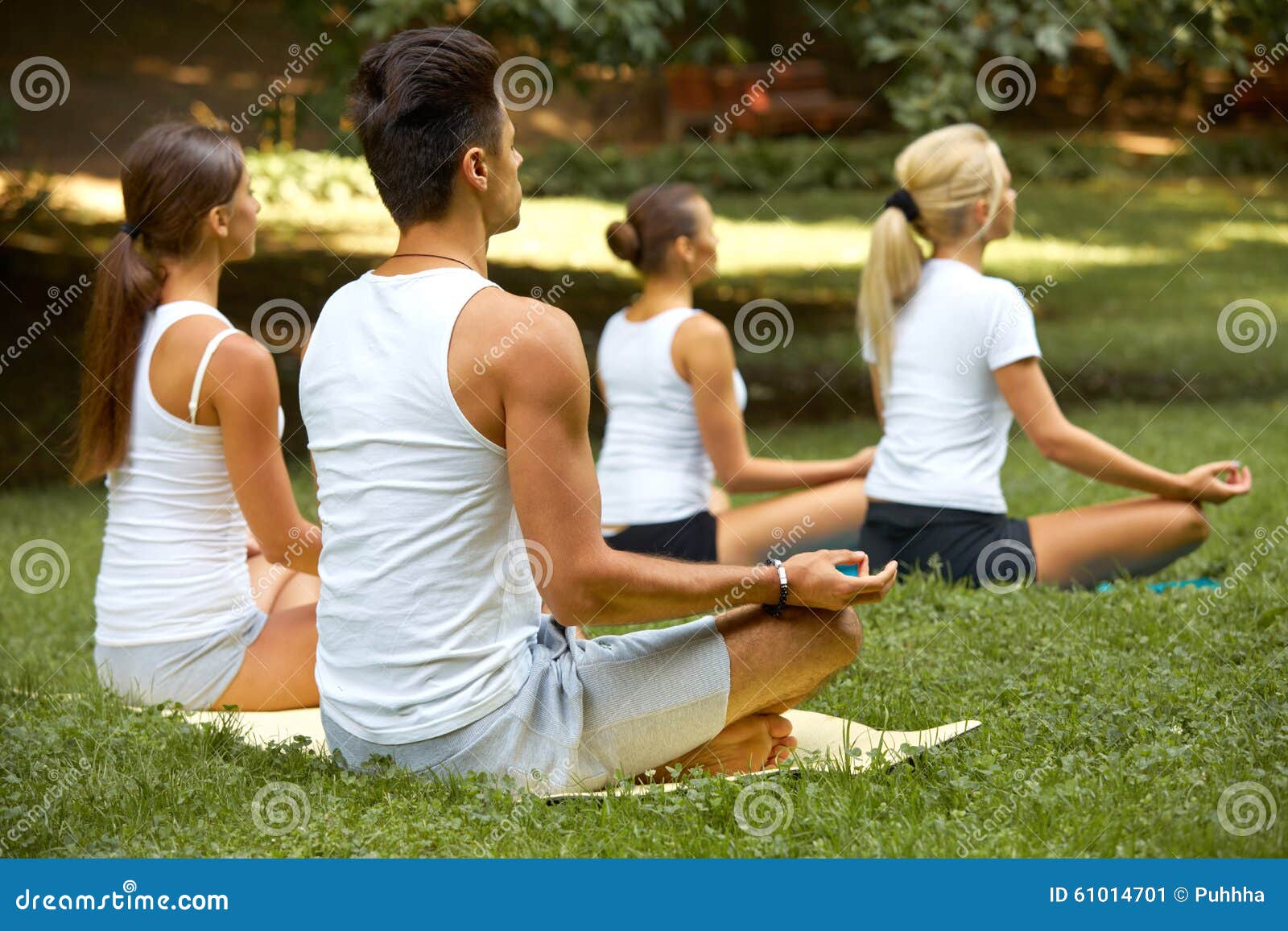 Yoga Class. Group of People Meditating at Summer Park Stock Image ...