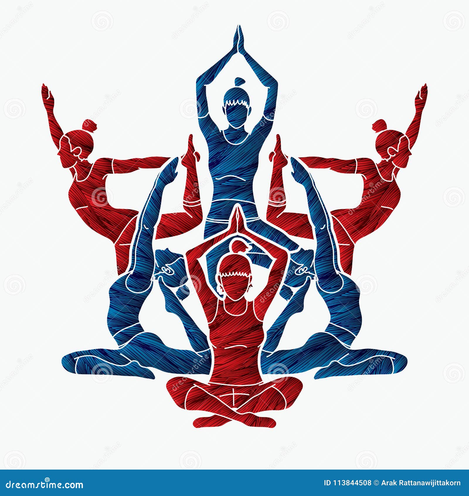 Yoga Class, Group of Women Practice Yoga Graphic Vector Stock Vector ...