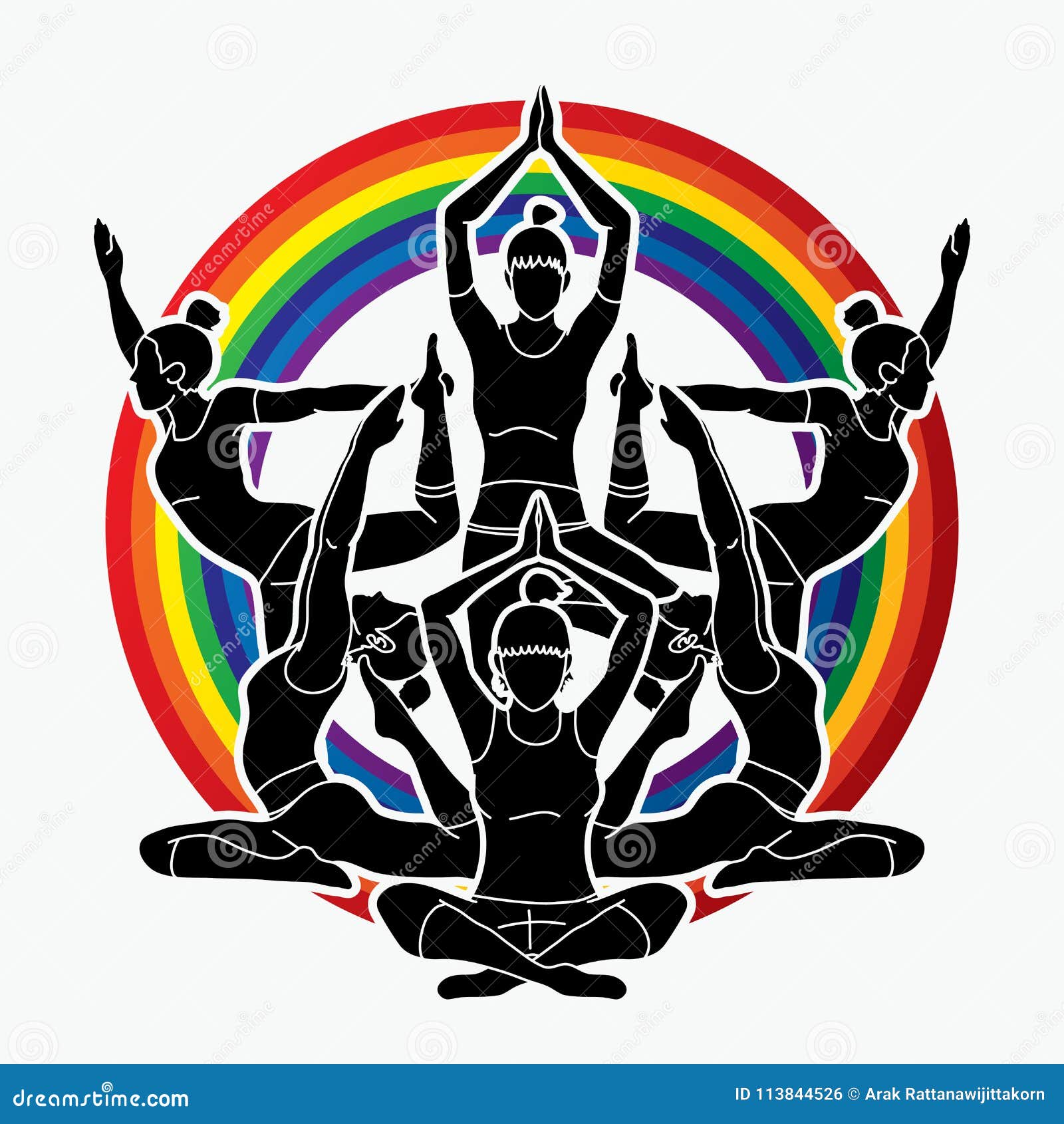 Yoga Class, Group of Women Practice Yoga Graphic Vector Stock Vector ...