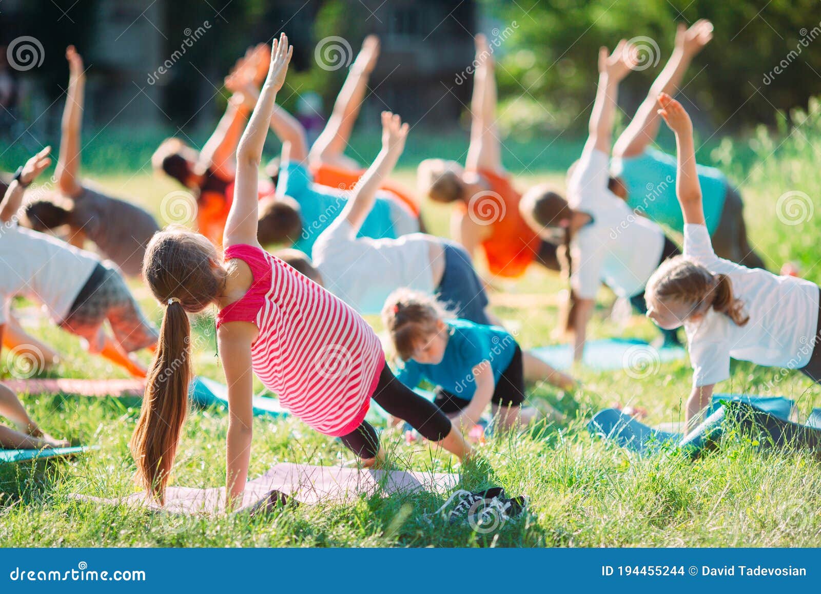 Yoga Classes Outside on the Open Air. Kids Yoga, Stock Photo - Image of ...