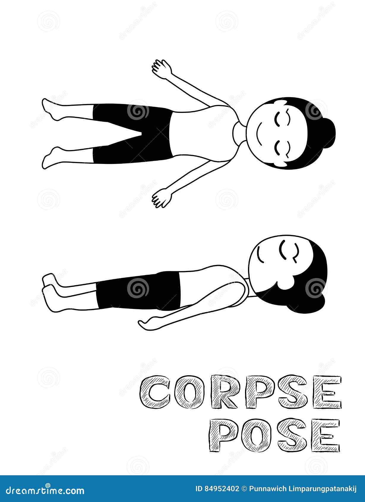 Yoga Corpse Pose Cartoon Vector Illustration Monochrome Stock Vector ...
