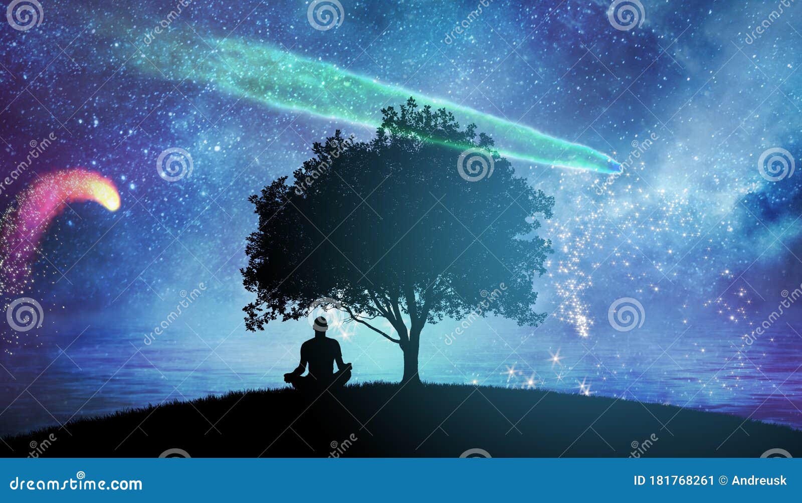Yoga Cosmic Space Meditation Illustration Stock Image - Image of space ...