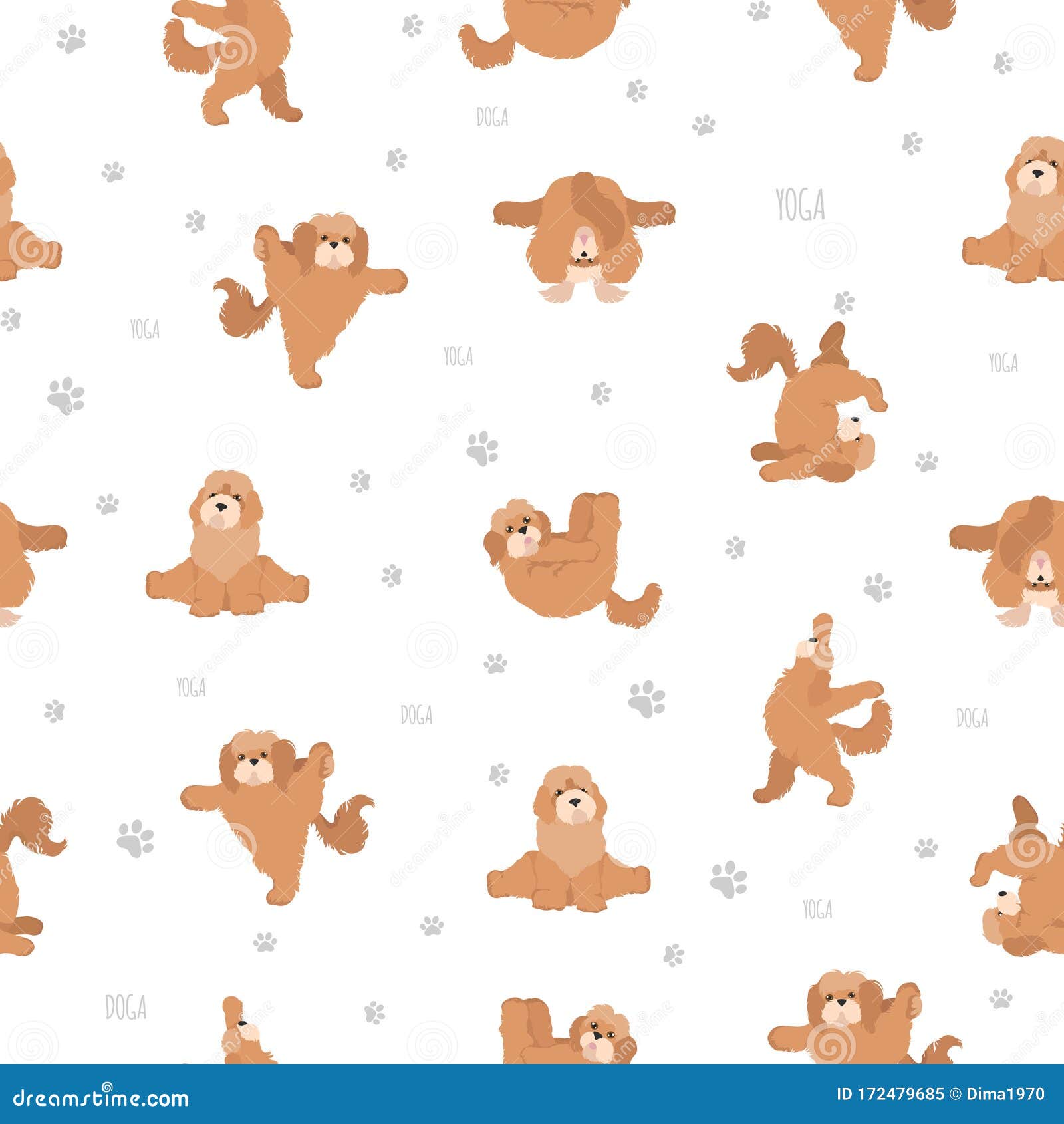 Yoga Dogs Poses and Exercises Seamless Pattern Design. Cockapoo Clipart ...