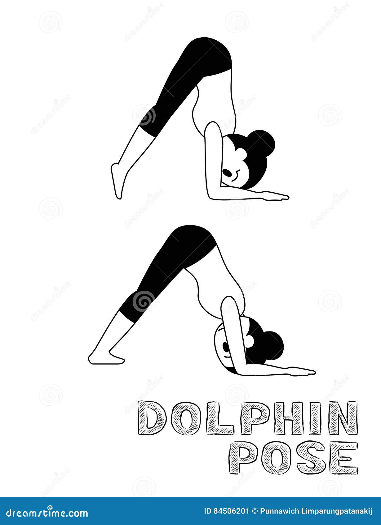 Yoga Dolphin Pose Cartoon Vector Illustration Monochrome Stock Vector ...