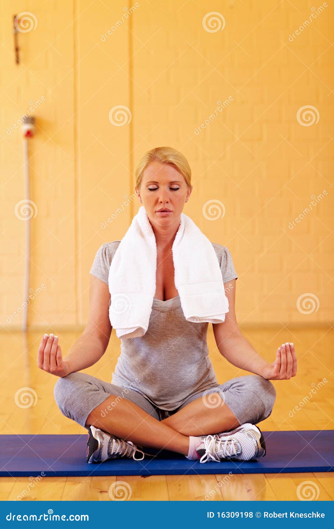 Yoga exercise in gym stock photo. Image of blond, people - 16309198