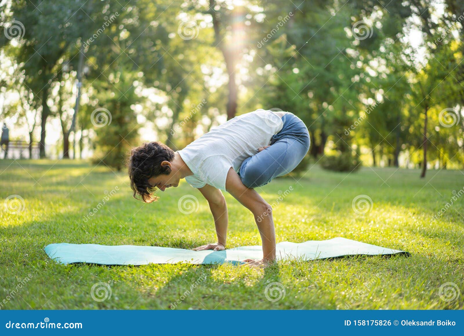 Yoga exercises stock photo. Image of meditating, freedom - 158175826