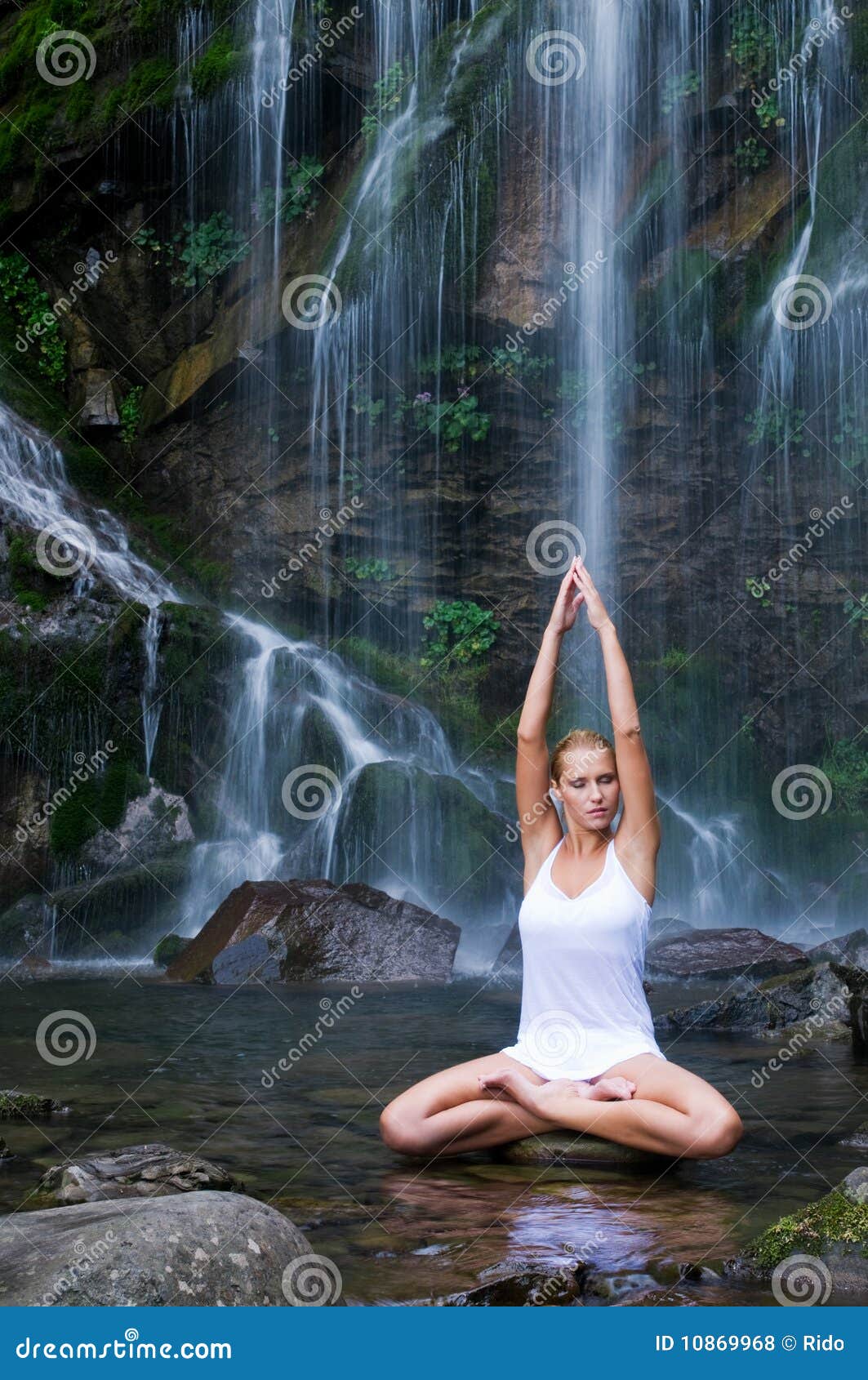 Yoga Exercises Near Waterfall Stock Photo - Image of happy, caucasian ...