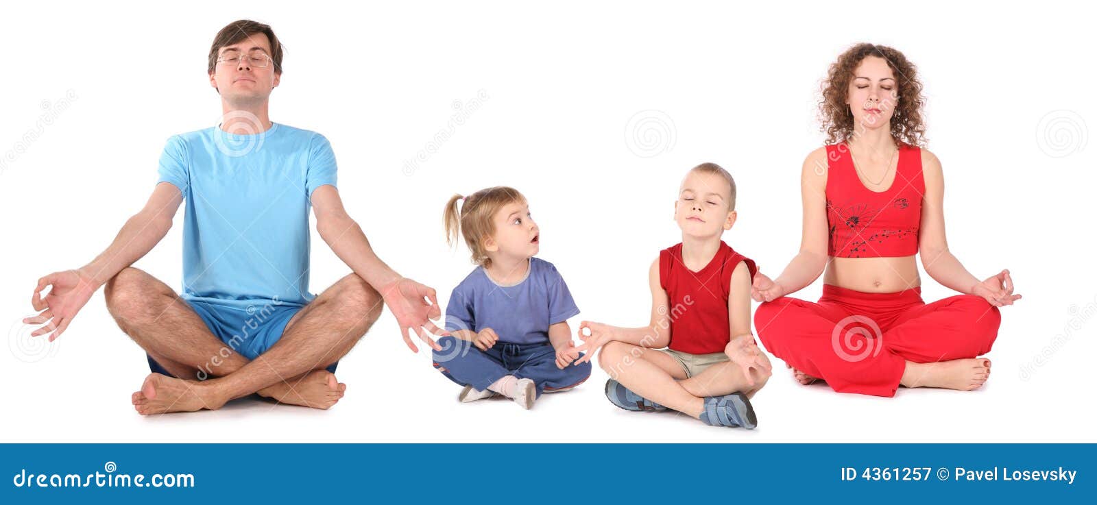 Yoga family of four stock image. Image of education, blue - 4361257