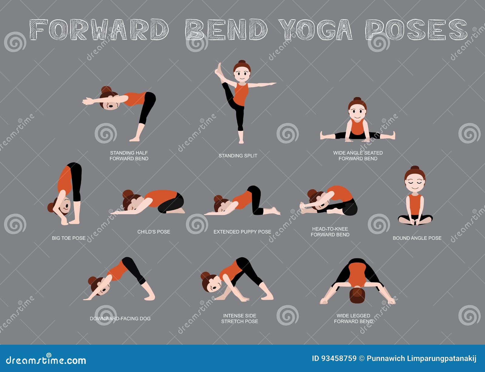 Yoga Forward Bend Poses Vector Illustration Stock Vector - Illustration ...