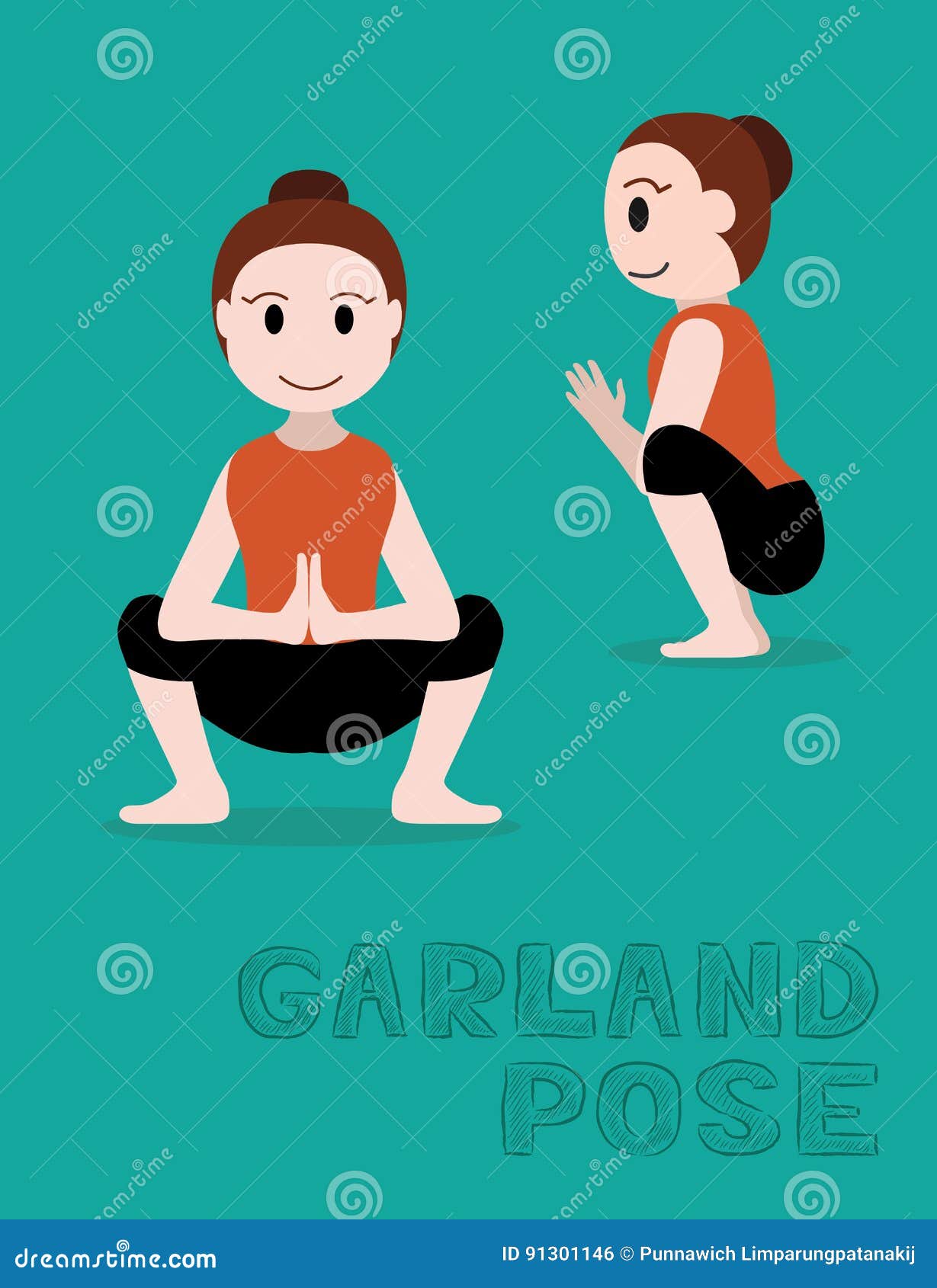 Garland Pose Malasana Yoga Manga Tutorial How Cartoon Vector ...