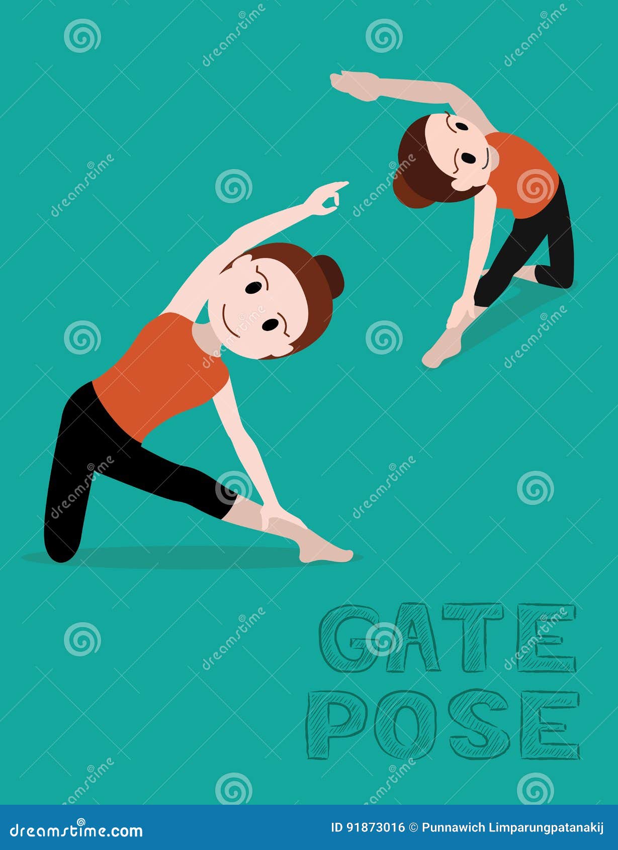 Gate Pose Parighasana Yoga Manga Tutorial How Cartoon Vector ...