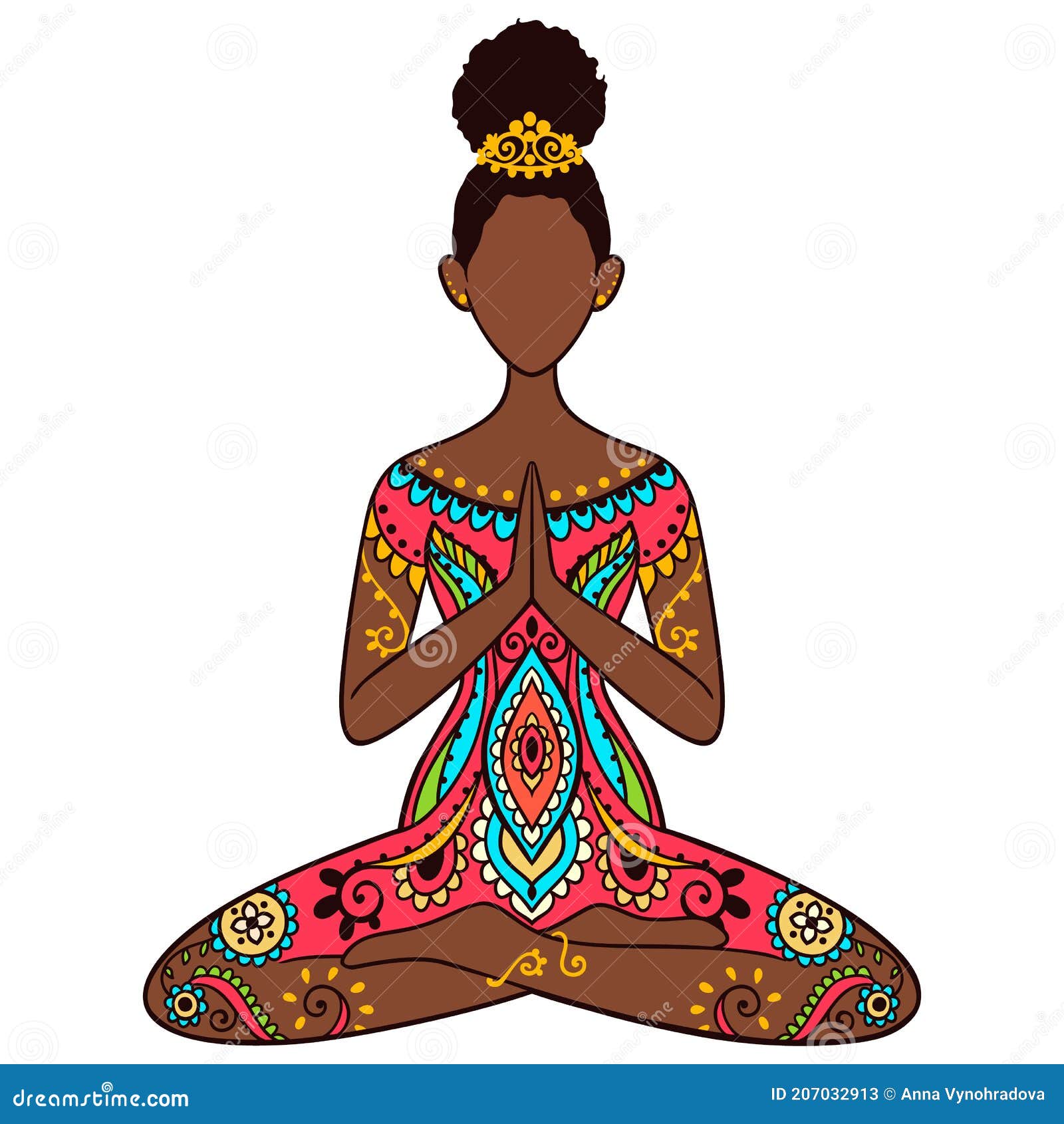 Yoga Girl African American Woman Doing Yoga Ornament Meditation Pose
